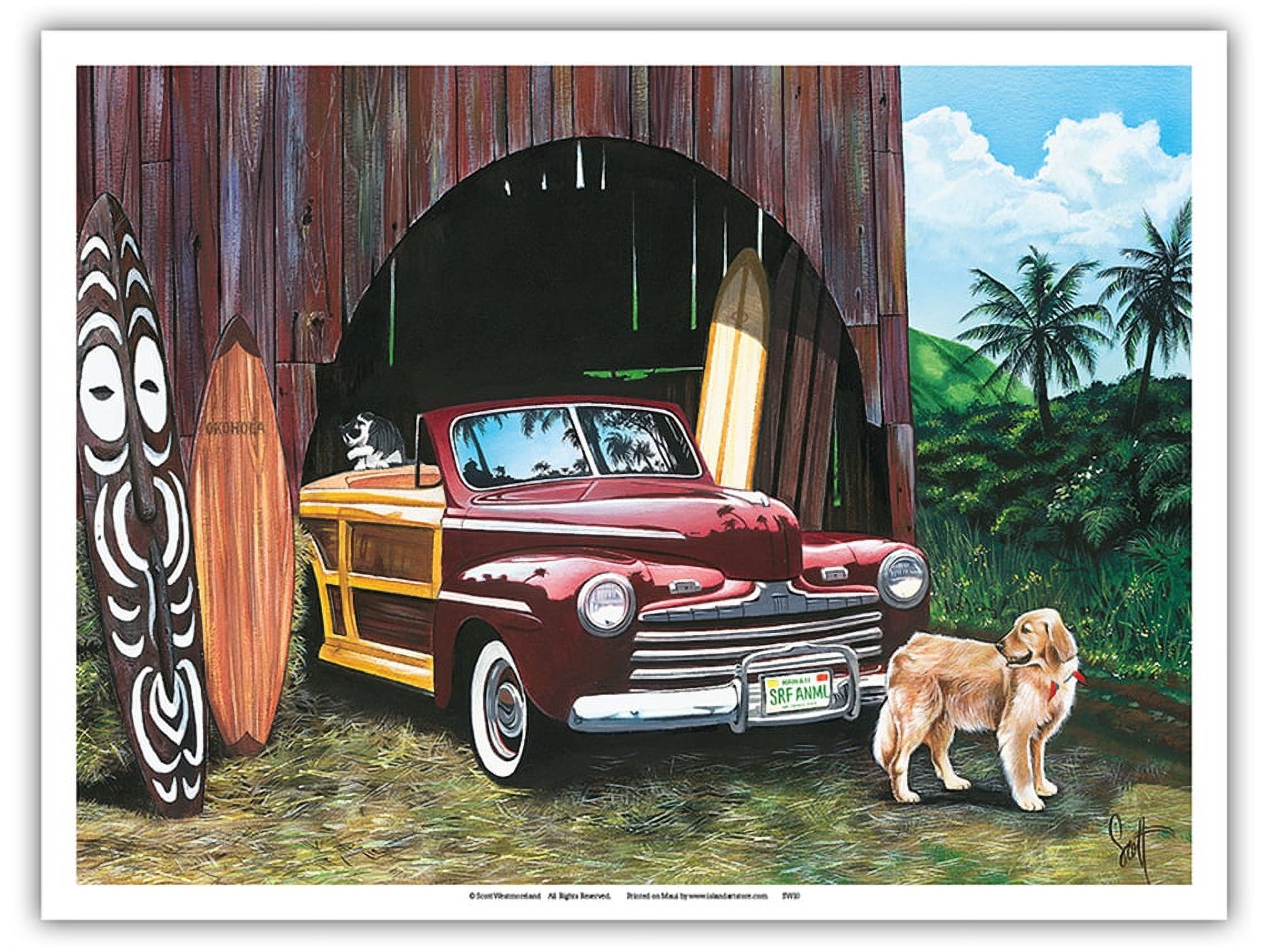 Surf Animal - Retro Woodie Car with Surfboards - From an Original Color ...