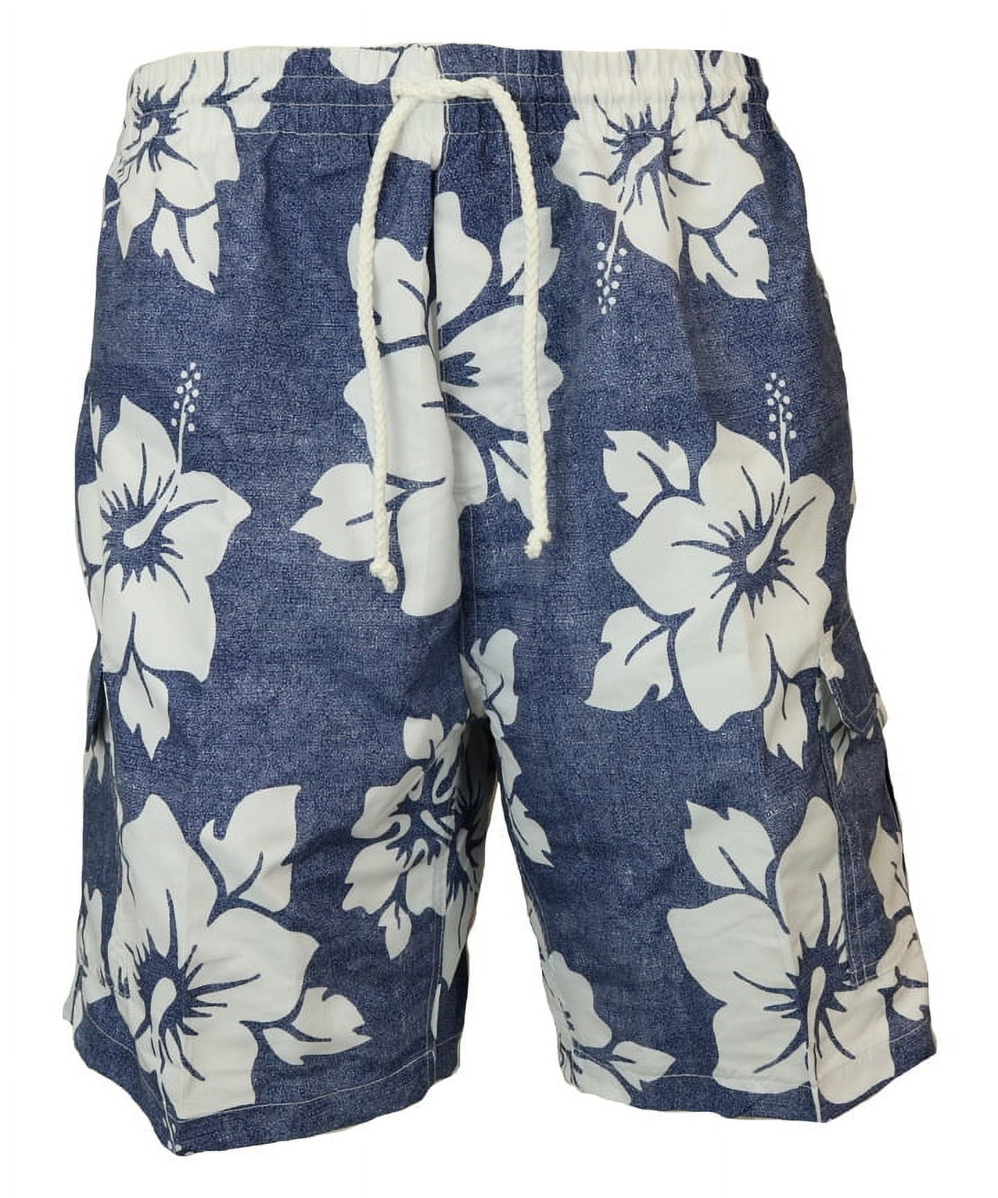 Surf Ave. Men's Surfer Swim Trunks No Grommets - Navy Blue Hibiscus ...