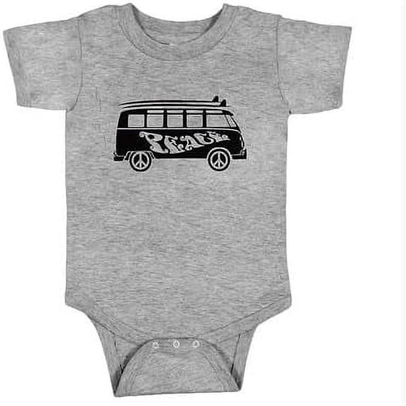 Surf Baby VW Bus Groovy Peace Surfer Van one Piece Bodysuit (12mo) Gray ...