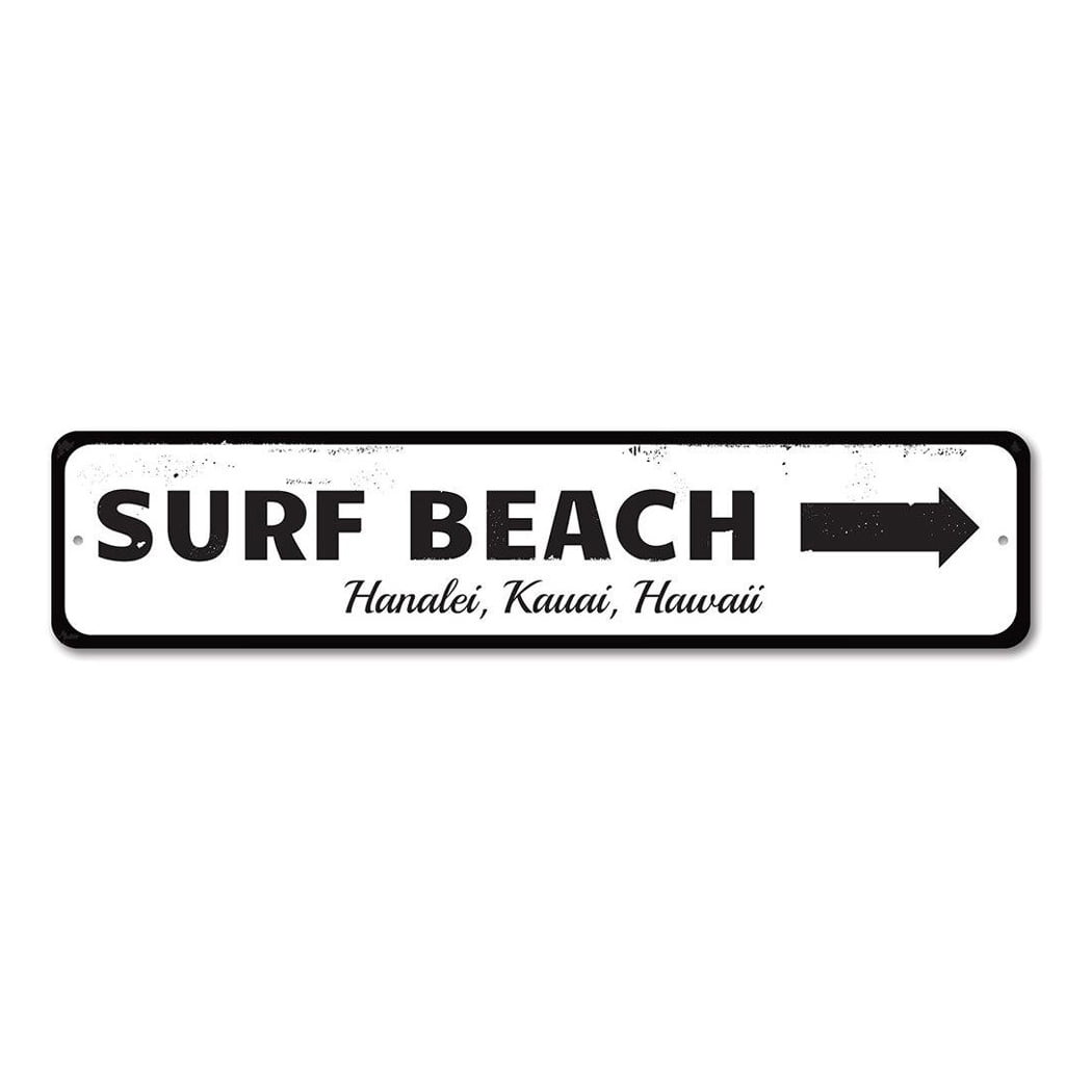 Surf Beach Sign, Surfing Directional Arrow Sign, Custom Beach Location ...