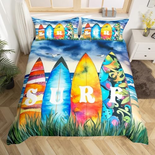 Surf Bedding Set for Kids Boys Colorful Surfboard Comforter Cover ...