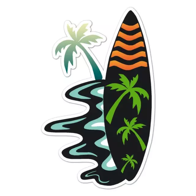 Surf Board Palm Tree Sticker Indoor Outdoor Phone Decal Water Bottle ...