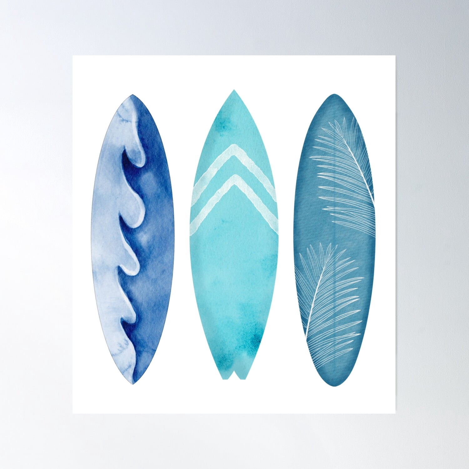 Surf Boards Colors Ocean Adventure Watercolor Poster Wall Art, Modern ...