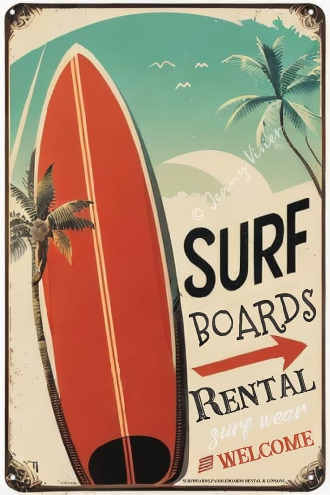 Surf Boards Tin Signs,Surf Wear Rental Welcome Vintage Metal Tin Sign ...