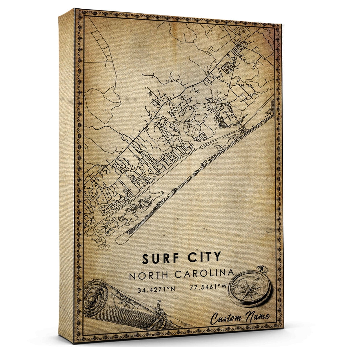 Surf City Map Poster, North Carolina Map Art Poster, Canvas, Surf City ...