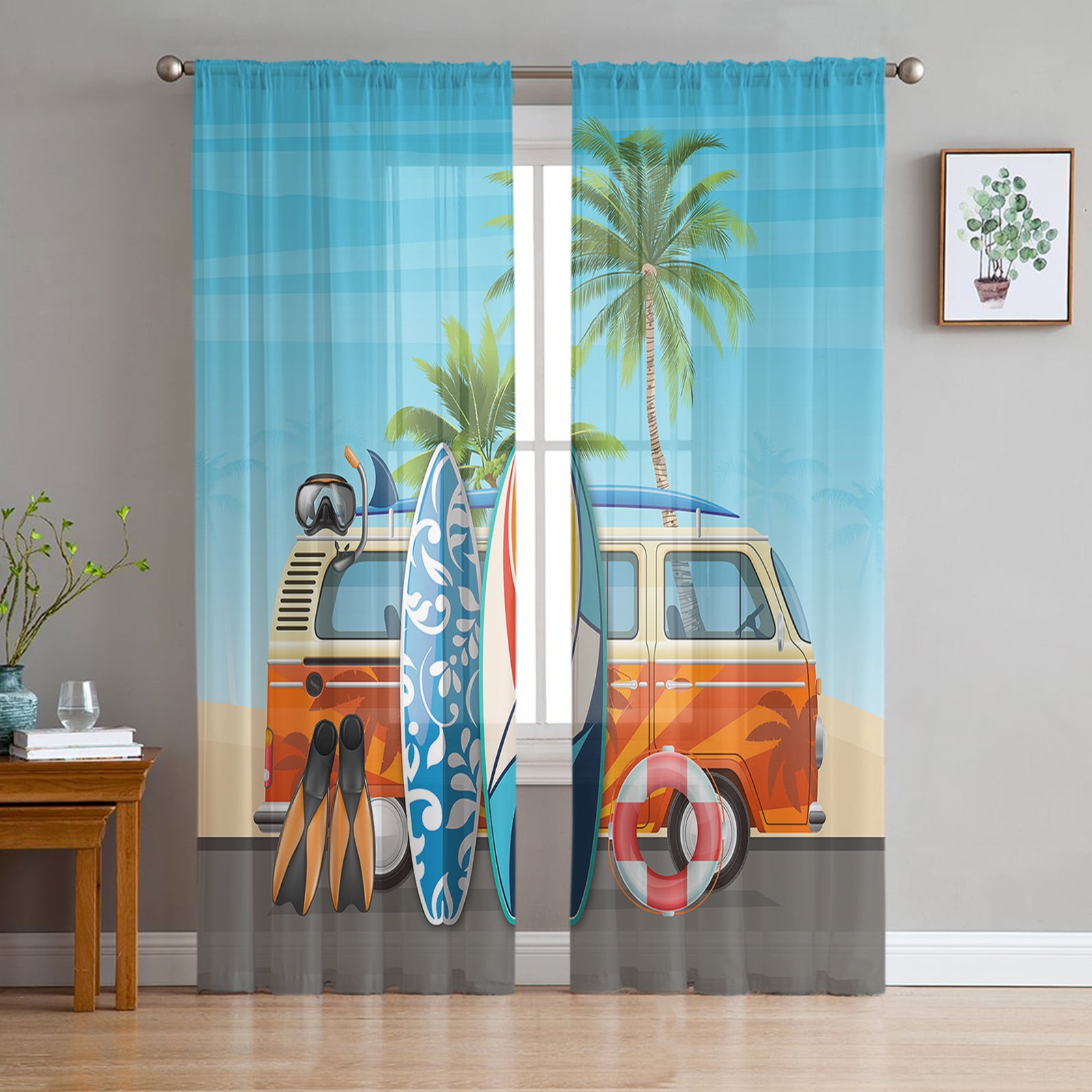 Surf Diving Beach Van Tulle Curtains for Living Room Bedroom ration ...
