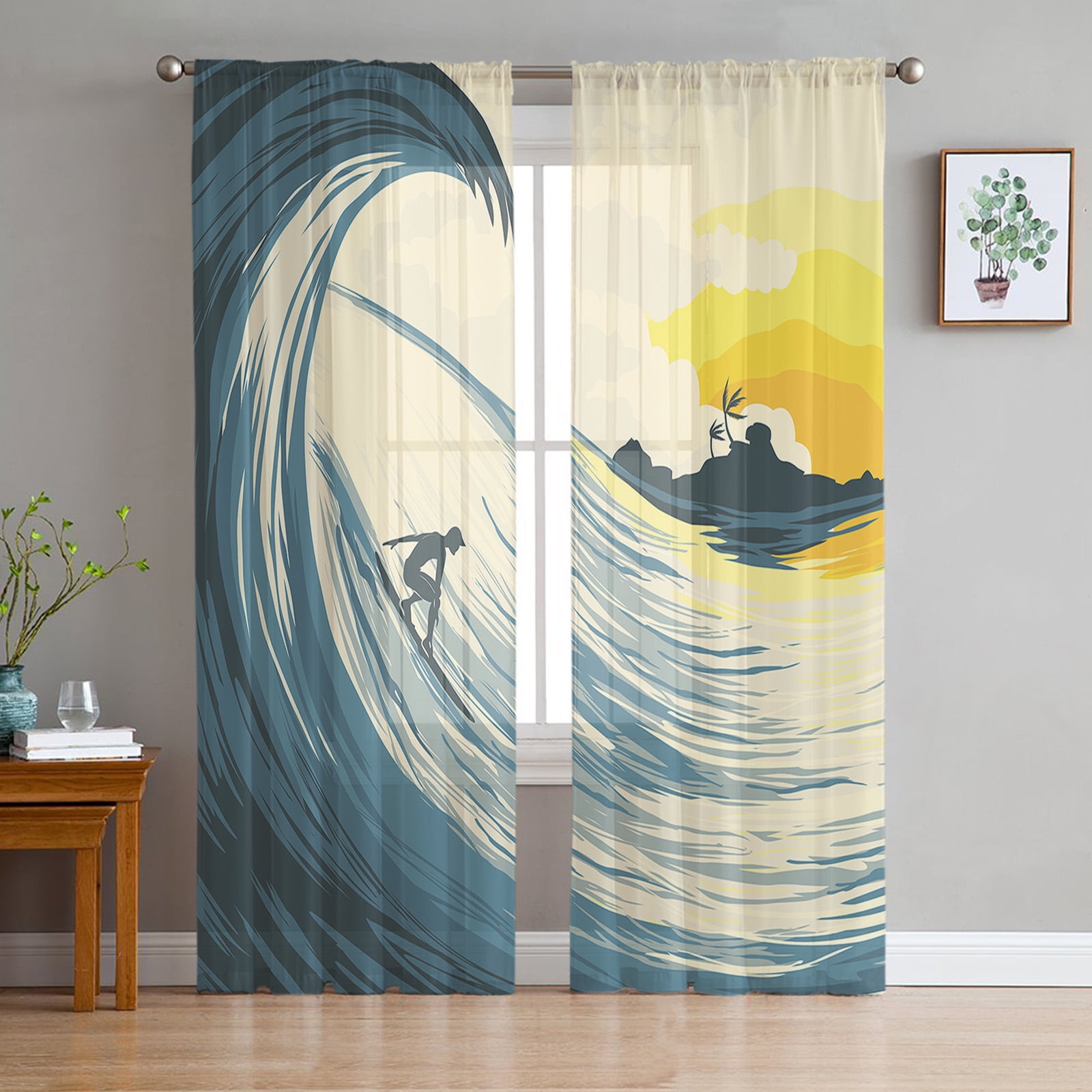 Surf Diving Beach Van Tulle Curtains for Living Room Bedroom ration ...