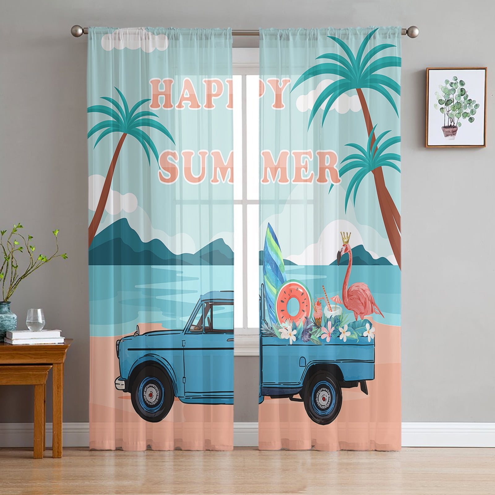 Surf Diving Beach Van Tulle Curtains for Living Room Bedroom ration ...