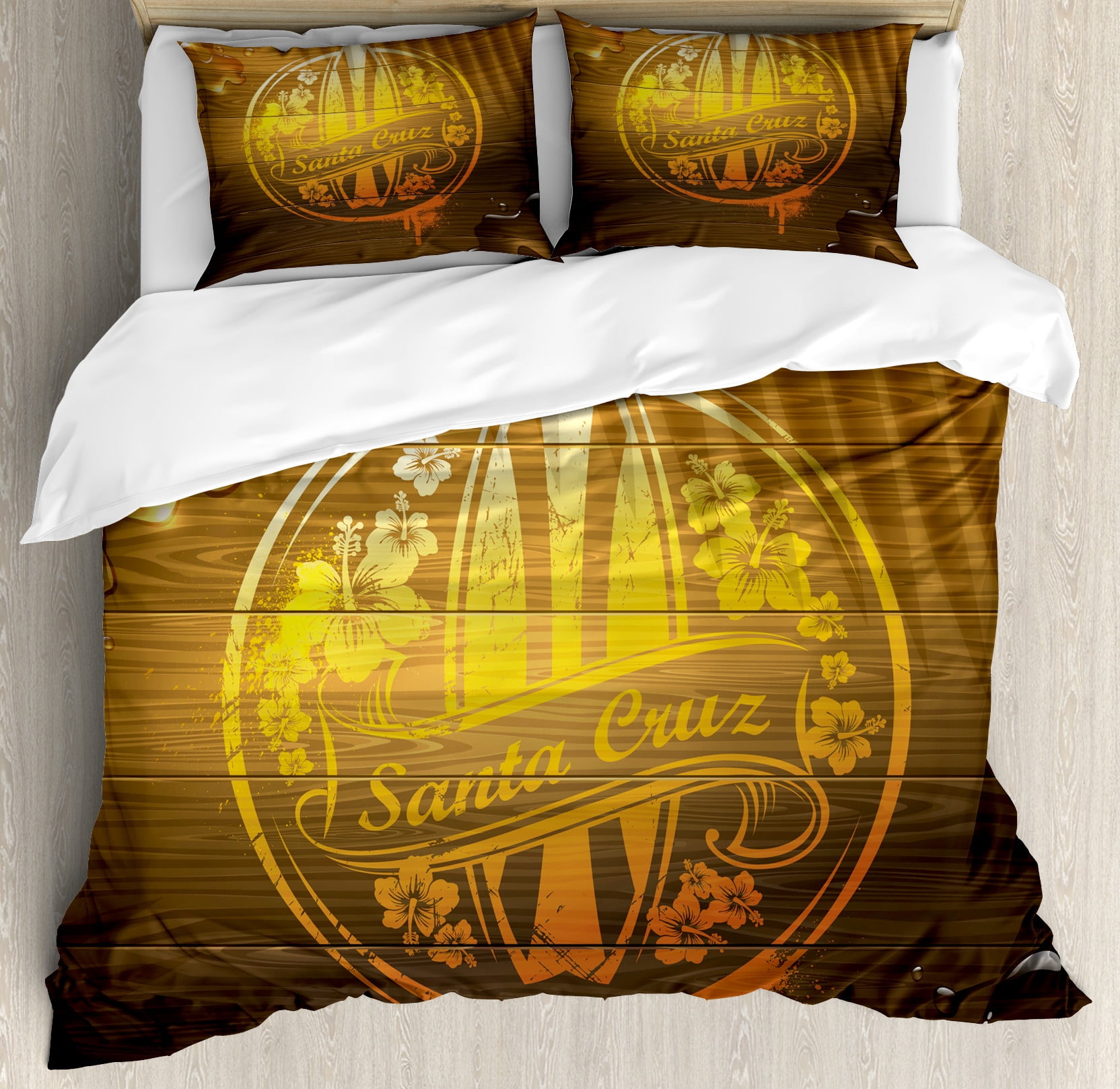 Surf Duvet Cover Set, Surfboard Illustration with Flowers Riding Waves ...