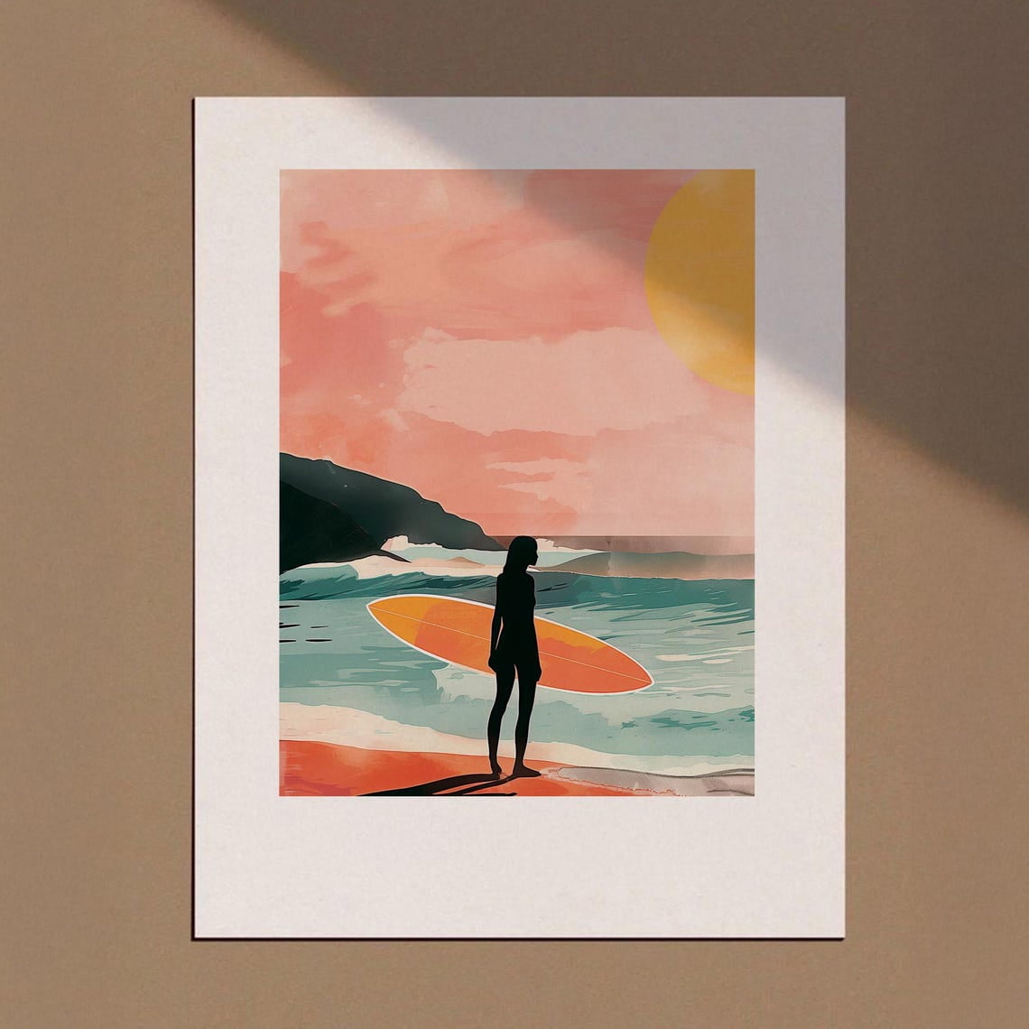 Surf Girl Artwork, Minimalist Print, Gift For Surfer, Girl Poster ...