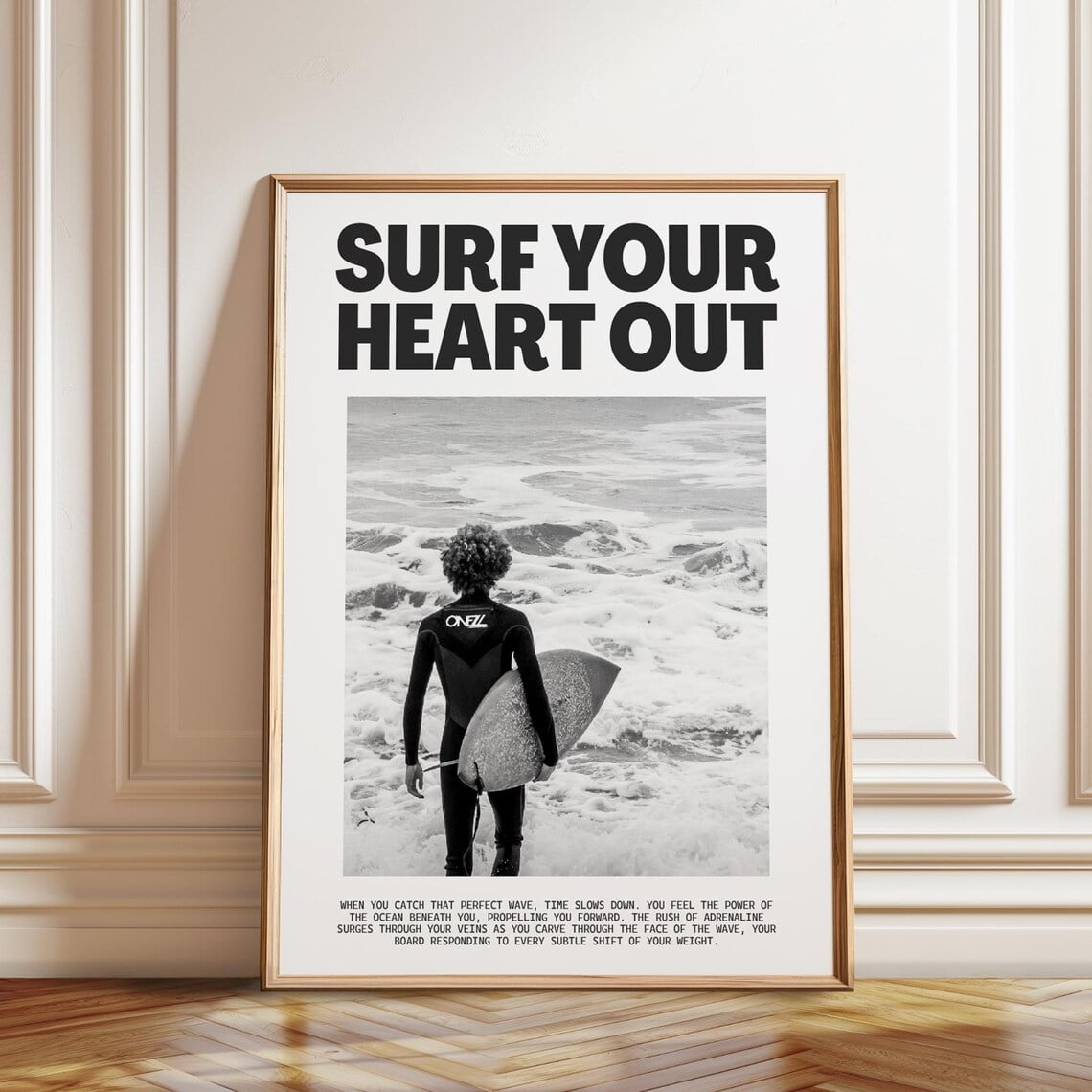 Surf Your Heart Out Poster – Black And White Surfing Art Print ...