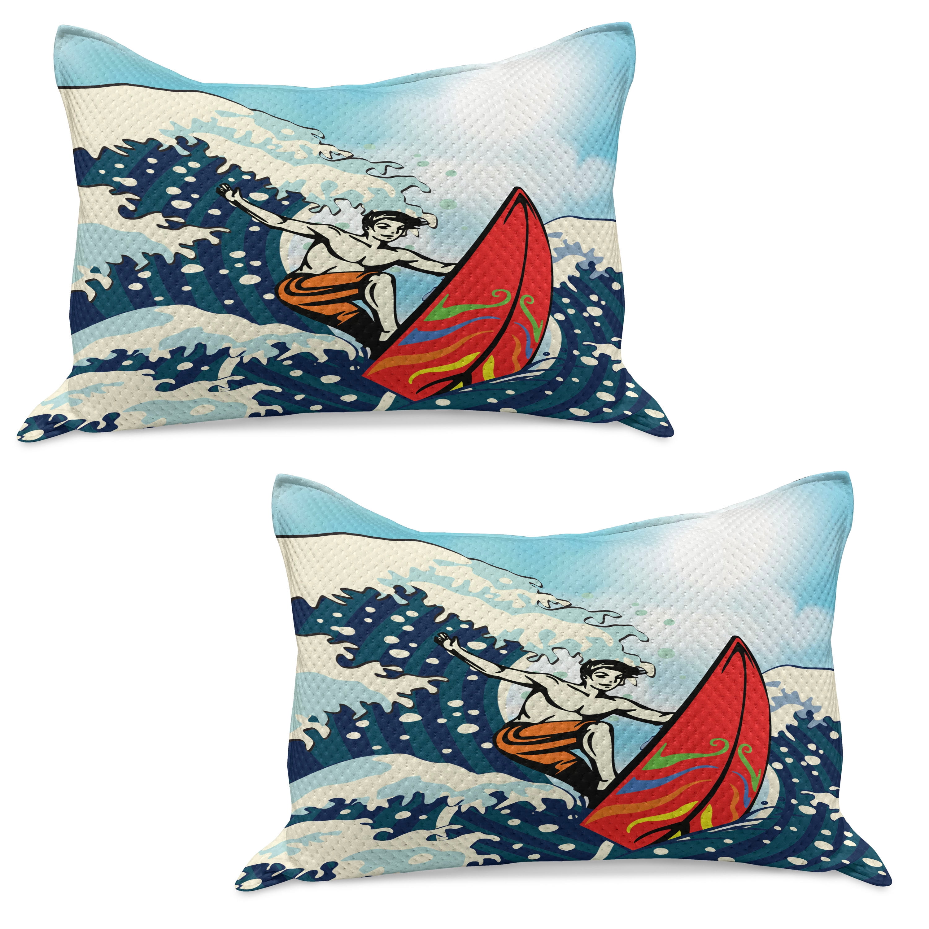 Surf Knitted Quilt Pillowcover Set of 2, Summer Themed Abstract Cartoon ...