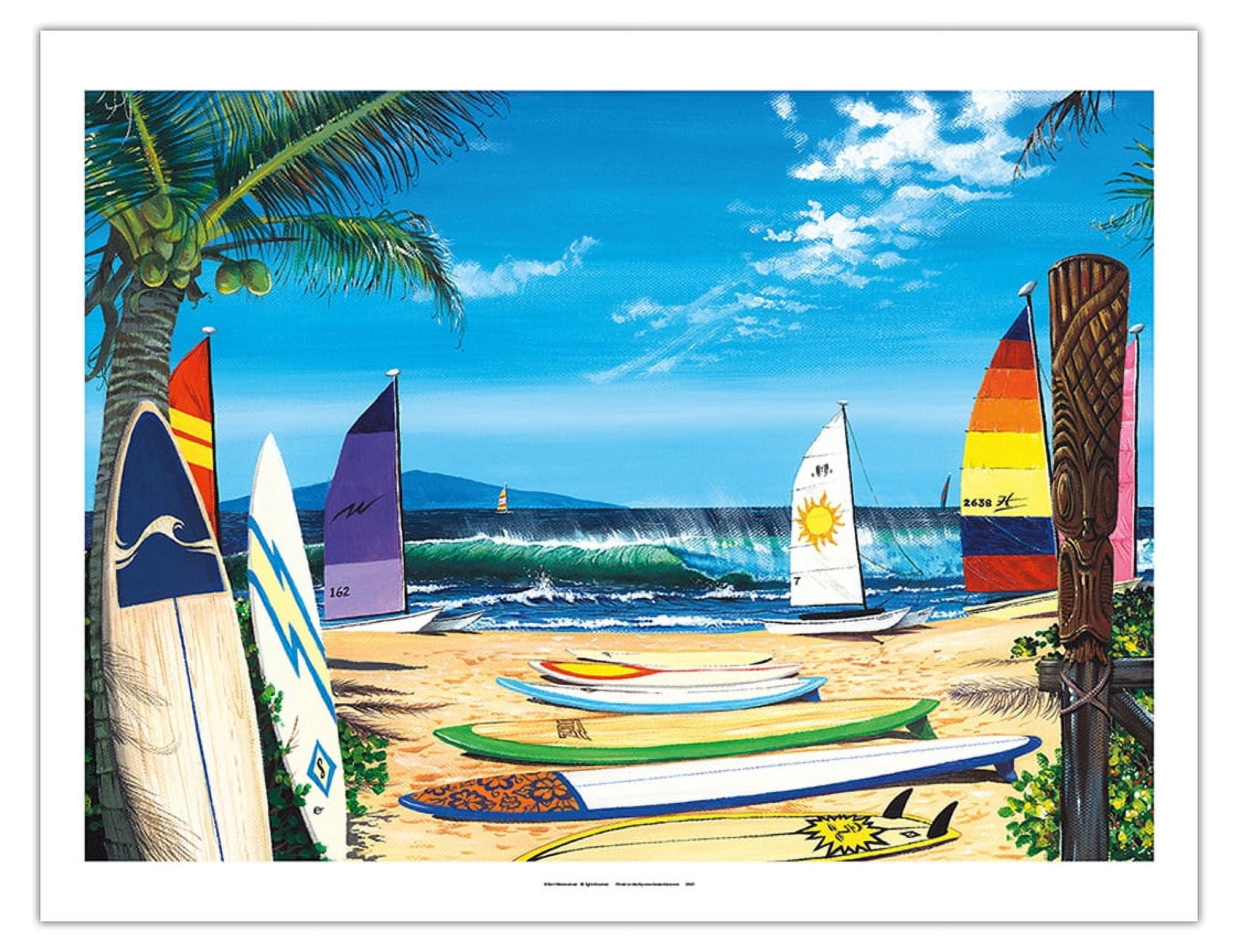 Surf N Sail - Surfboard & Sailboards - From an Original Color Painting ...