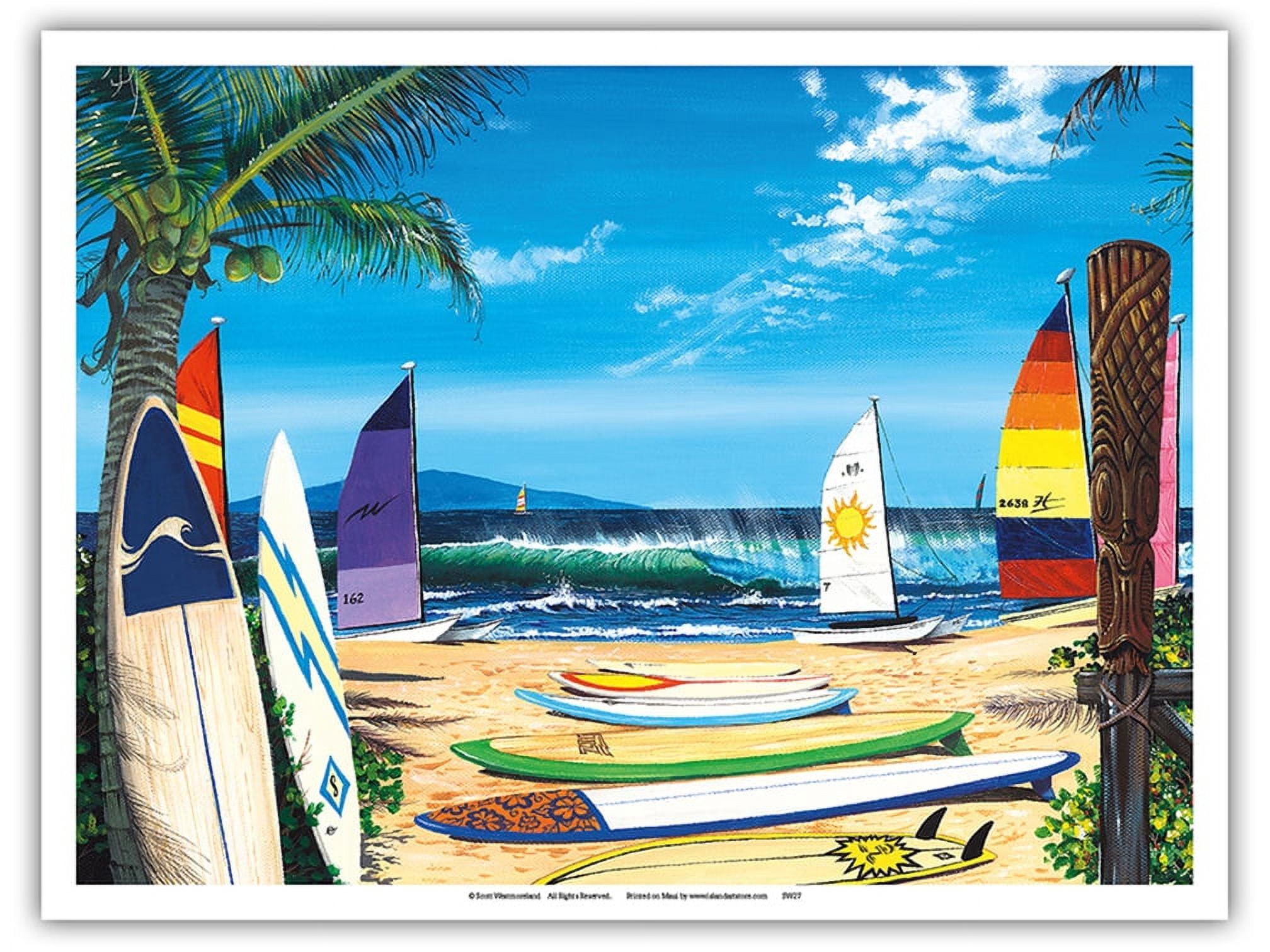 Surf N Sail - Surfboard & Sailboards - From an Original Color Painting ...