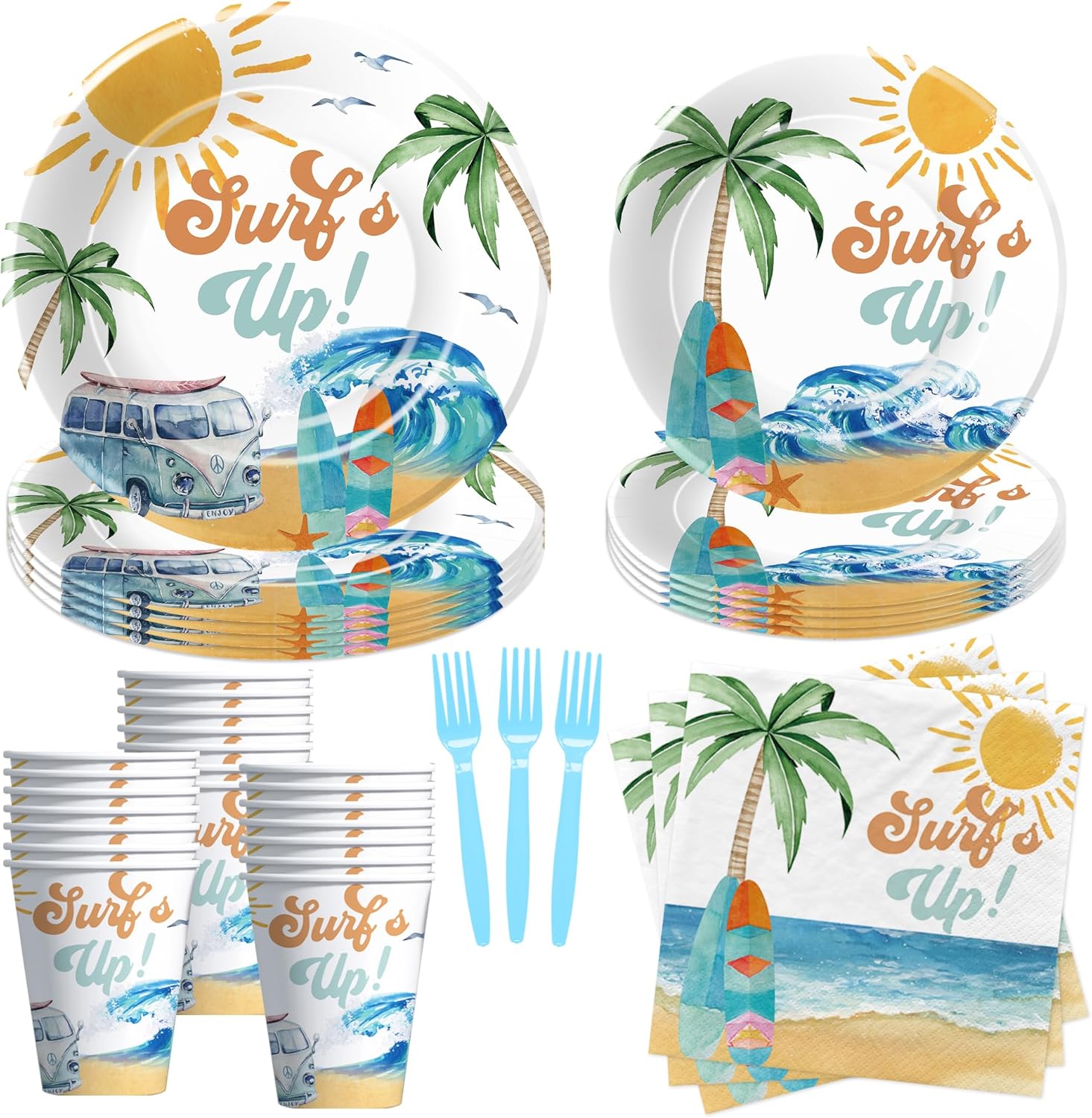 Surf Party Decorations Tableware For Boys - Surf's Up Birthday Party Supplies, Paper Plate, Cup ...