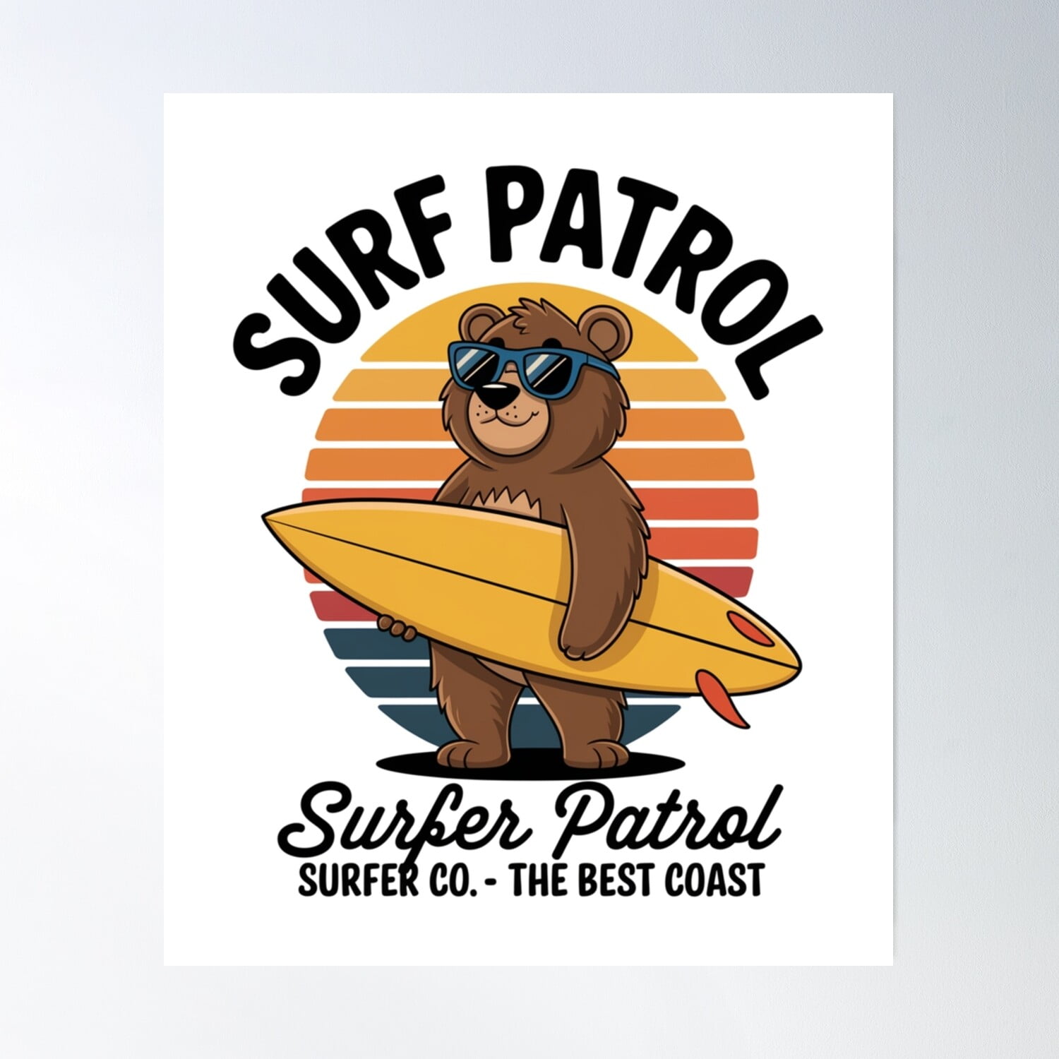 Surf Patrol – Chill Beach Bear With A Surfboard Poster Wall Art, Modern ...