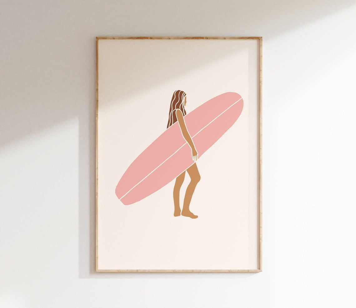 Surf Poster Beach Print Surf Art Print Surfer Girl Wall Art Poster Gift ...