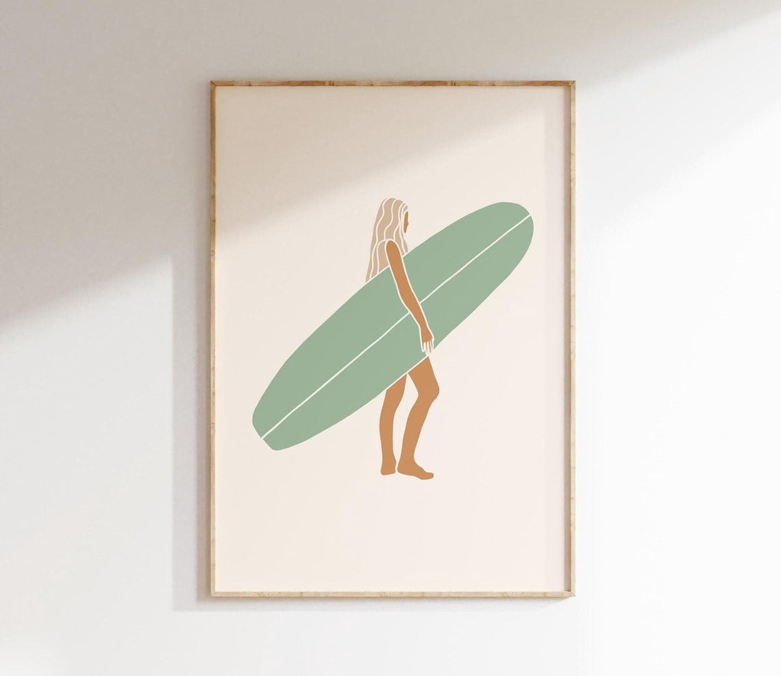 Surf Print Trendy Coastal Decor Surfer Girl Poster Beachy Wall Art Cute ...
