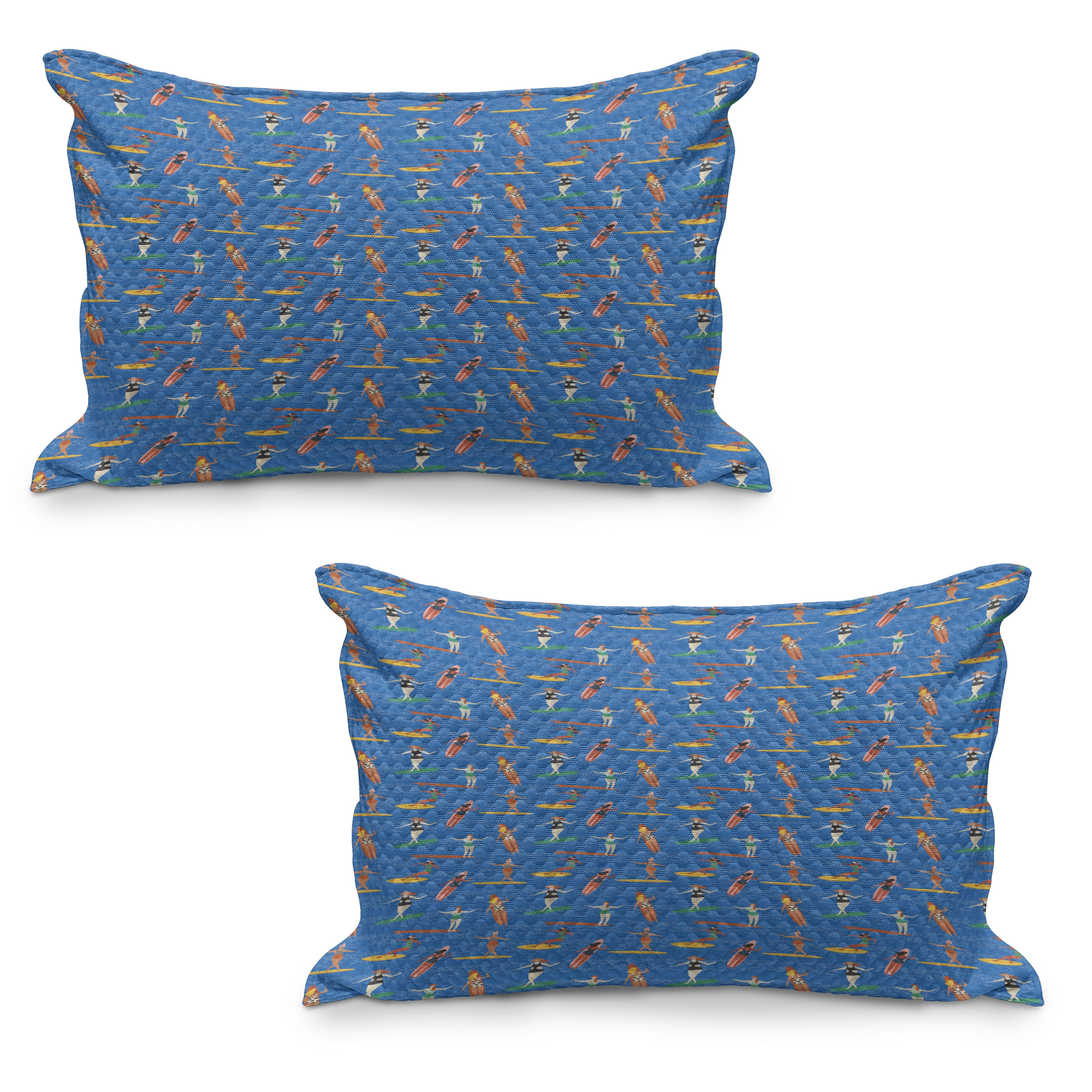 Surf Quilted Pillowcover Set of 2, Woman Surfers in Bikini on Sea Waves ...