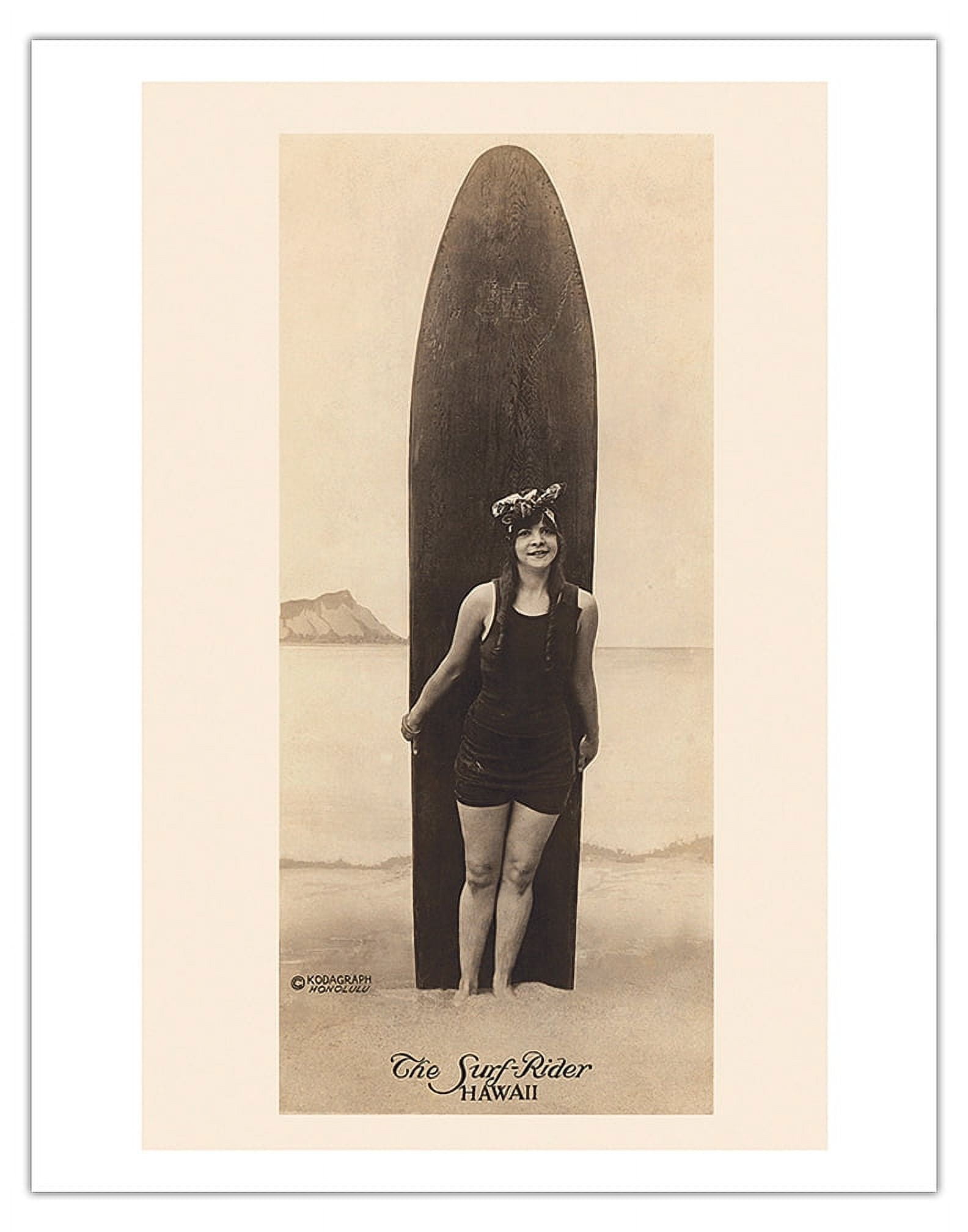 The Surf-Rider Hawaii - Bathing Beauty with Surfboard - Vintage B&W ...
