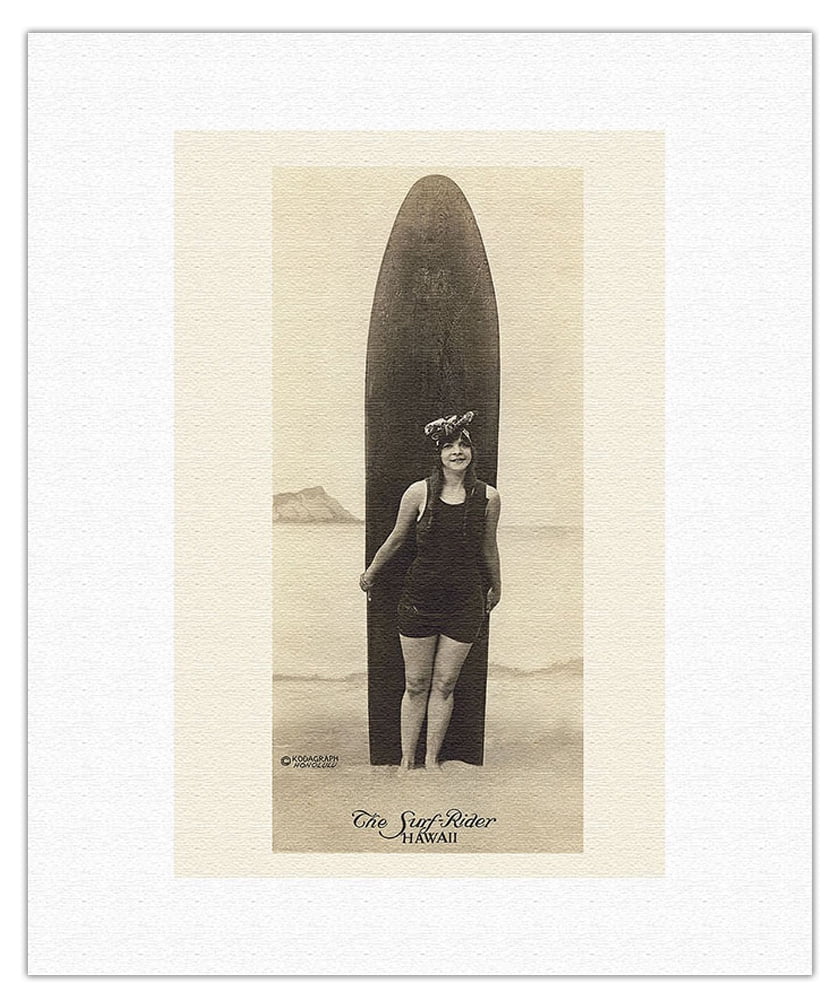 The Surf-Rider Hawaii - Bathing Beauty with Surfboard - Vintage B&W ...
