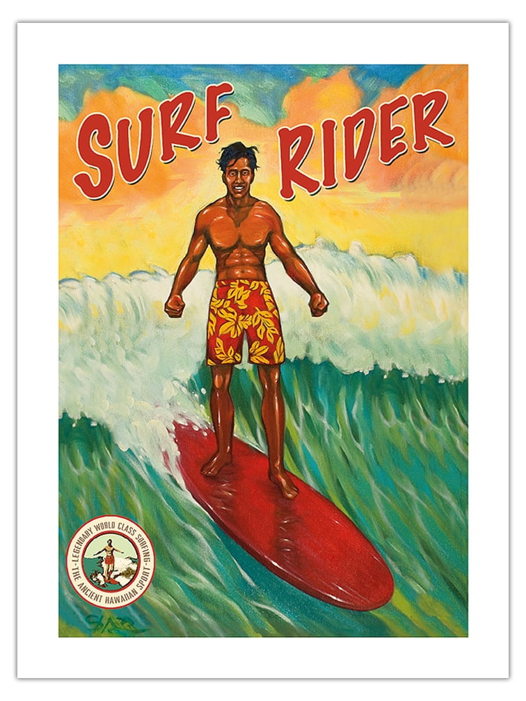 Surf Rider - Hawaii Surfer - Vintage Hawaiian Travel Poster by Rick ...