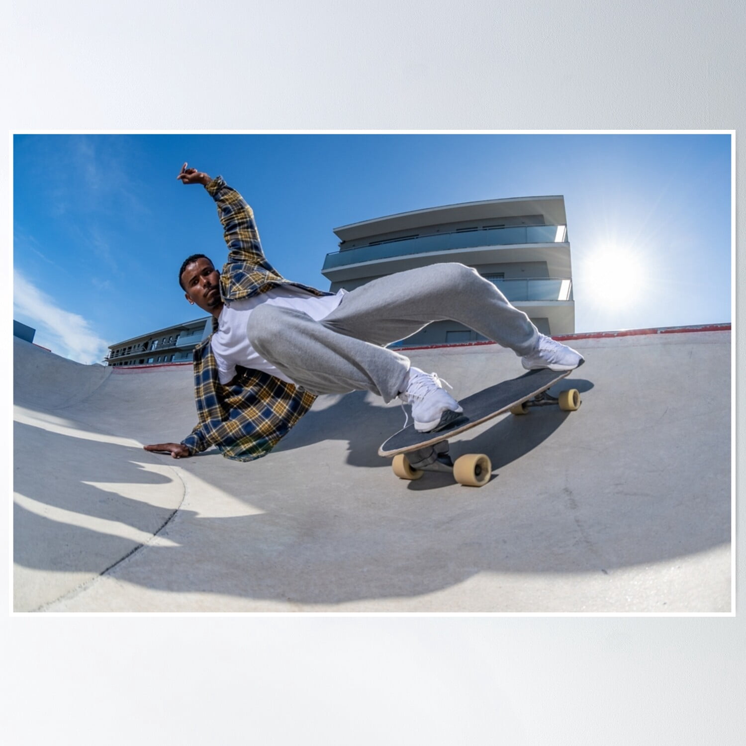 Surf Skater Performing A Agressive Slide On A Skatepark Poster Wall Art ...