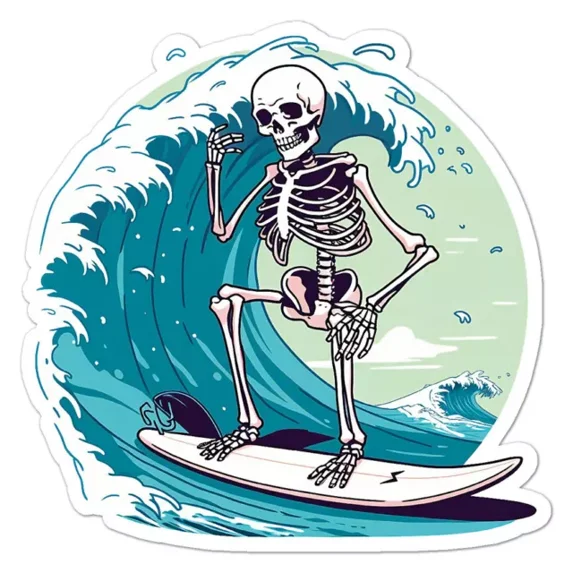 Surf Surfer Skeleton Wave Sticker Indoor Outdoor Phone Decal Water ...