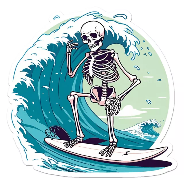 Surf Surfer Skeleton Wave Sticker Phone Decal Water Bottle Stickers Car ...