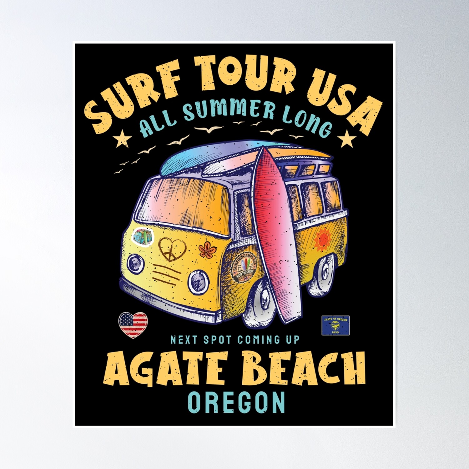 Surf Tour Usa - Surfing Spot Agate Beach Oregon Poster Wall Art, Modern ...