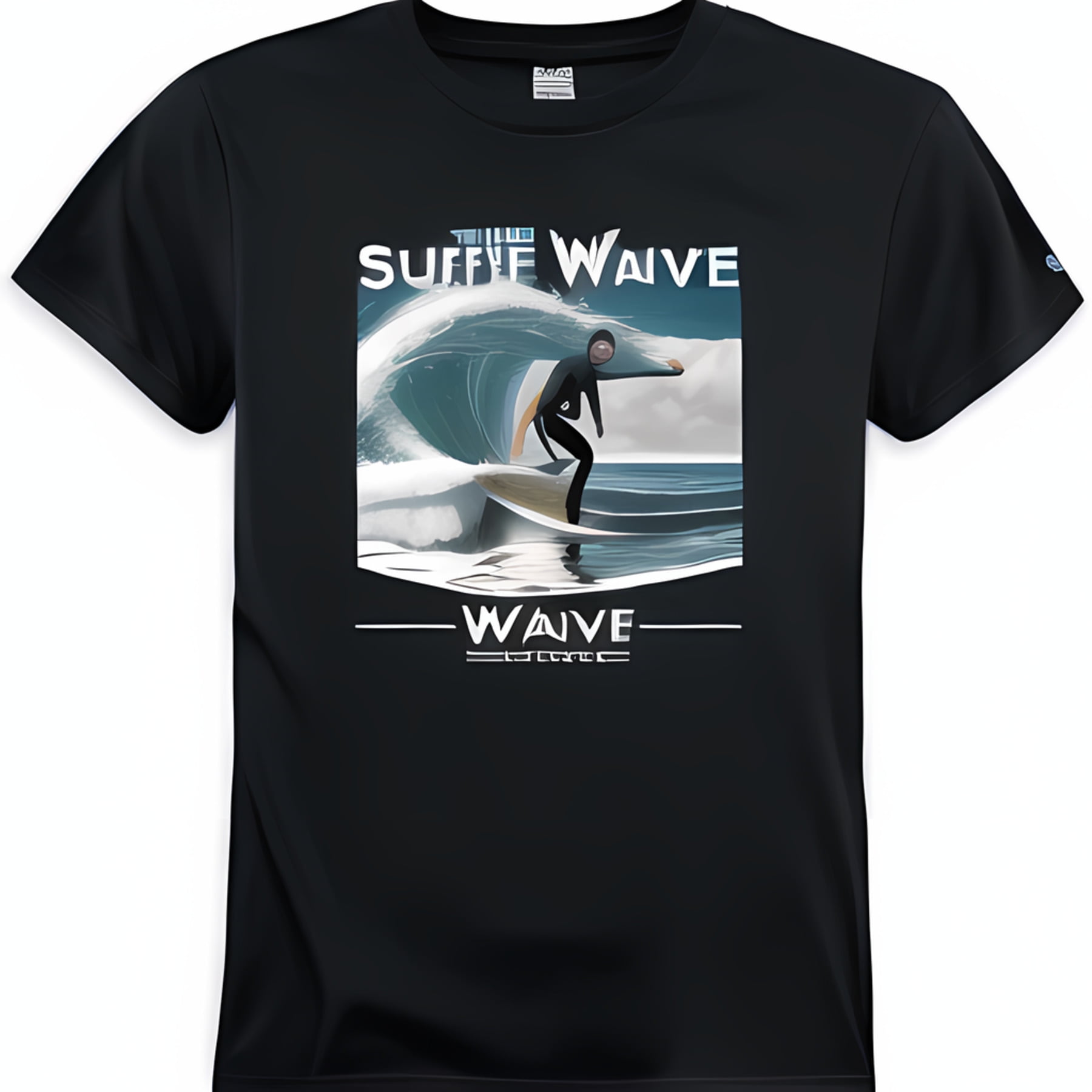 Surf W Pristine Wave Black T-Shirt Photo Realistic Design Perfect Wave ...