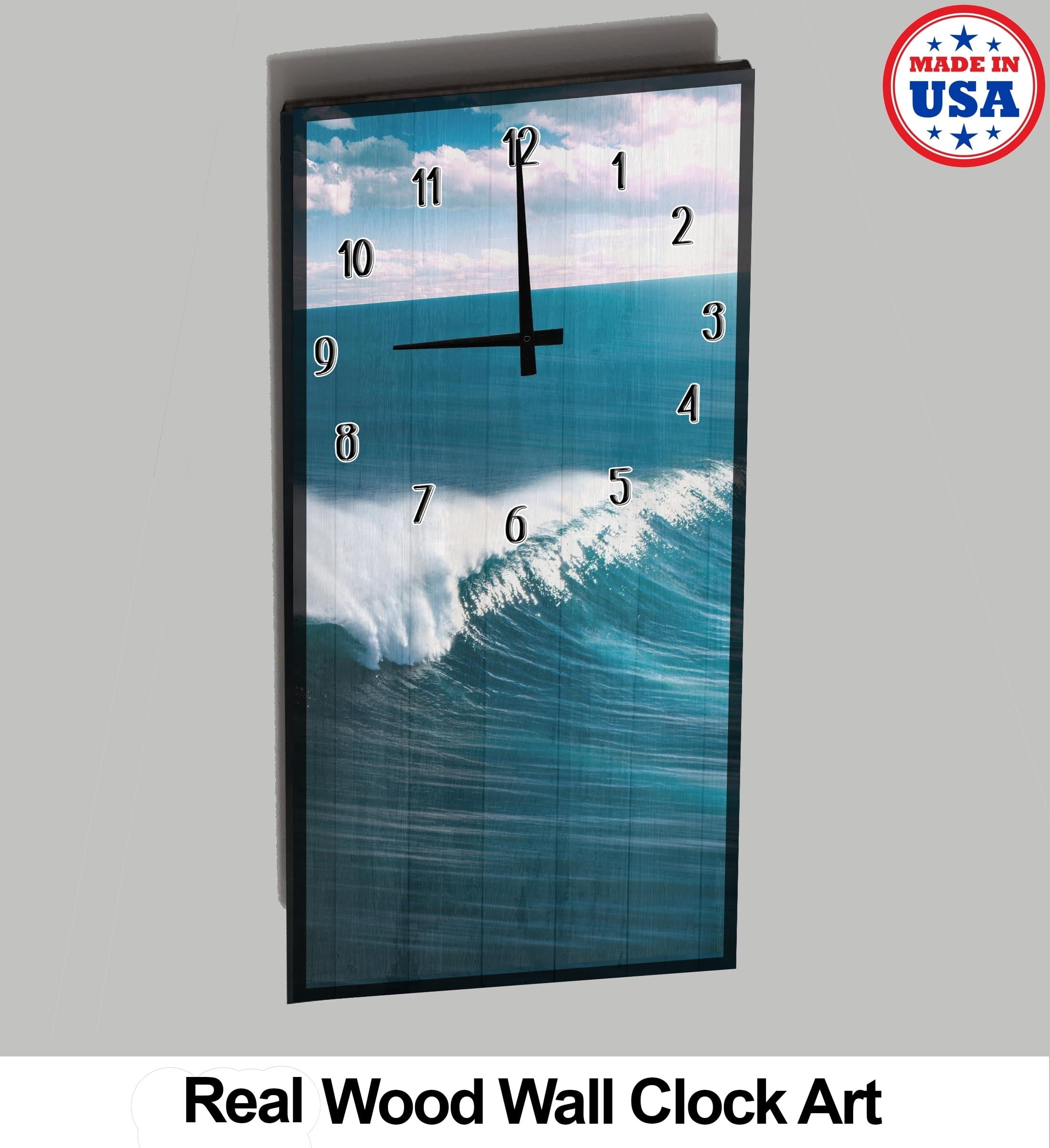 Surf Wall Clock Crashing Wave Open Ocean Blue Skies Beach Wall Decor ...