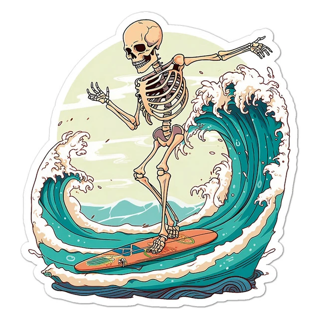 Surf Wave Board Skeleton Sticker Indoor Outdoor Phone Decal Water ...