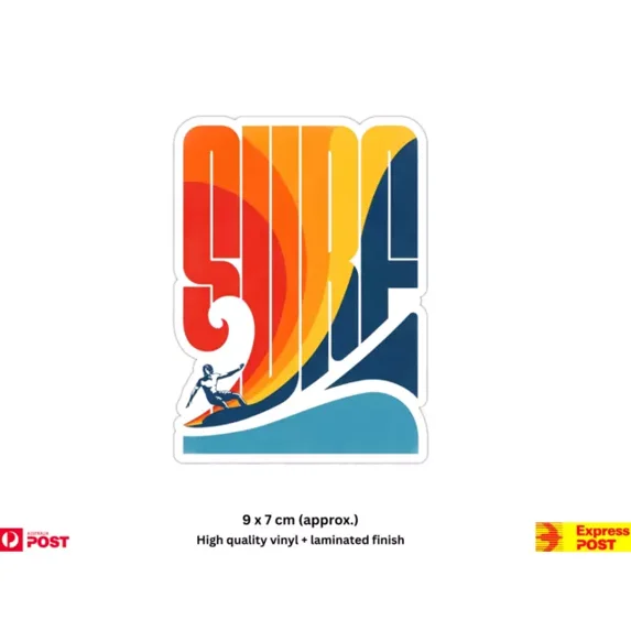 Surf With Retro Beach Design Sticker Phone Decal Water Bottle Stickers ...