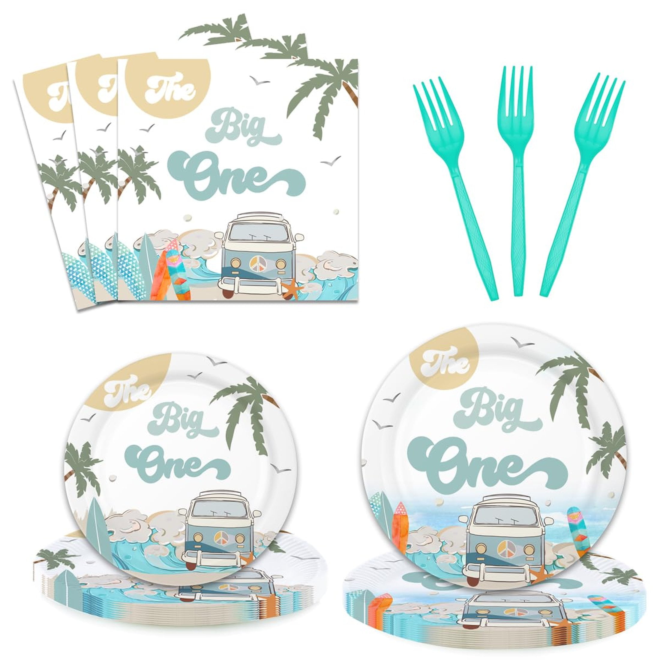 Surf's Up Birthday Bash Tableware Set - 96 Pieces for Summer Celebrations with Boy Surfing Theme ...