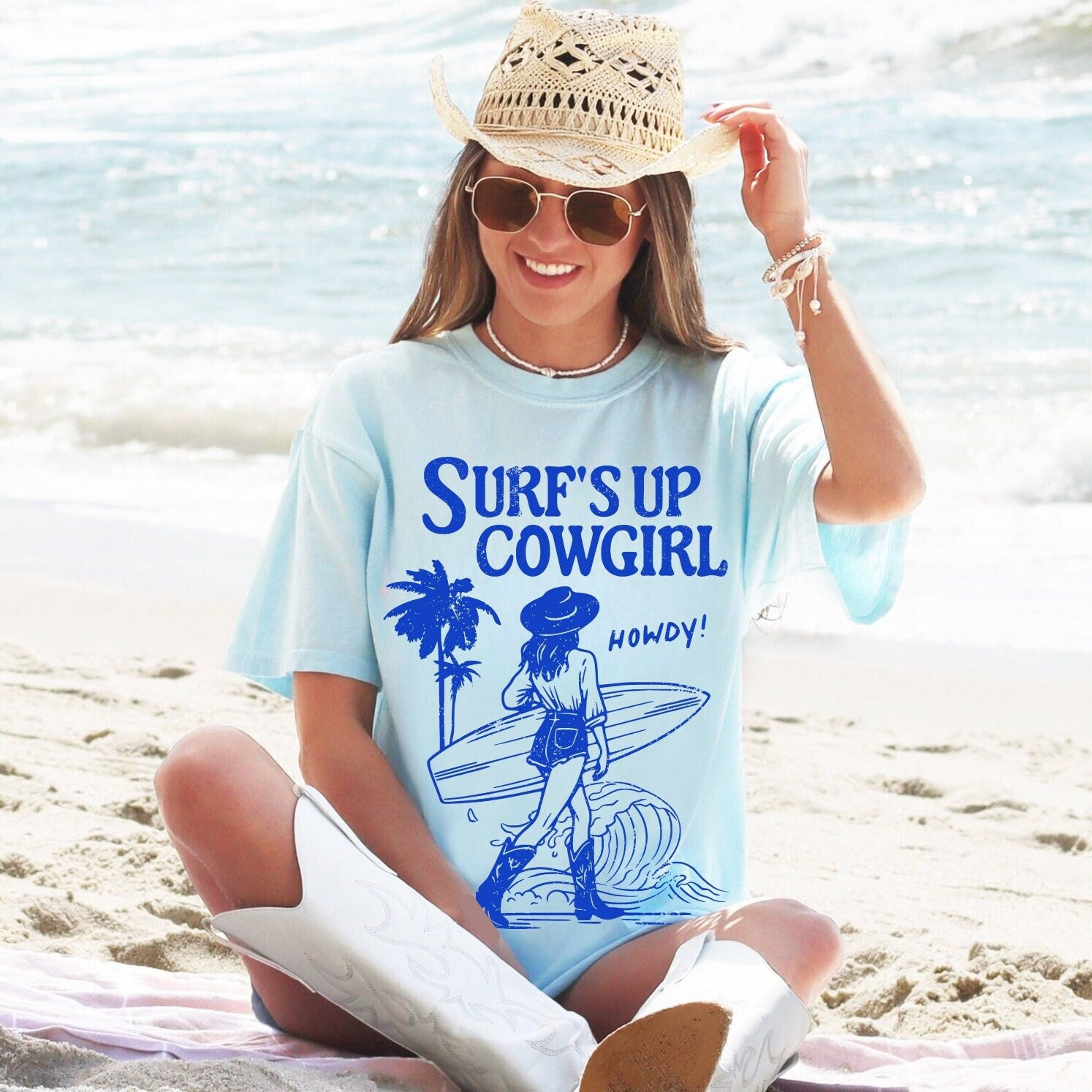 Surf's Up Cowgirl Tee UNI Coastal Cowgirl Clothes Retro Western Graphic ...