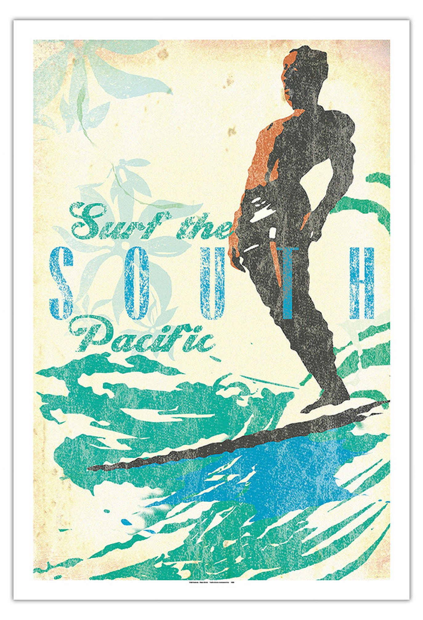 Surf the South Pacific - Surfer On Wave - Vintage Travel Poster by Wade ...
