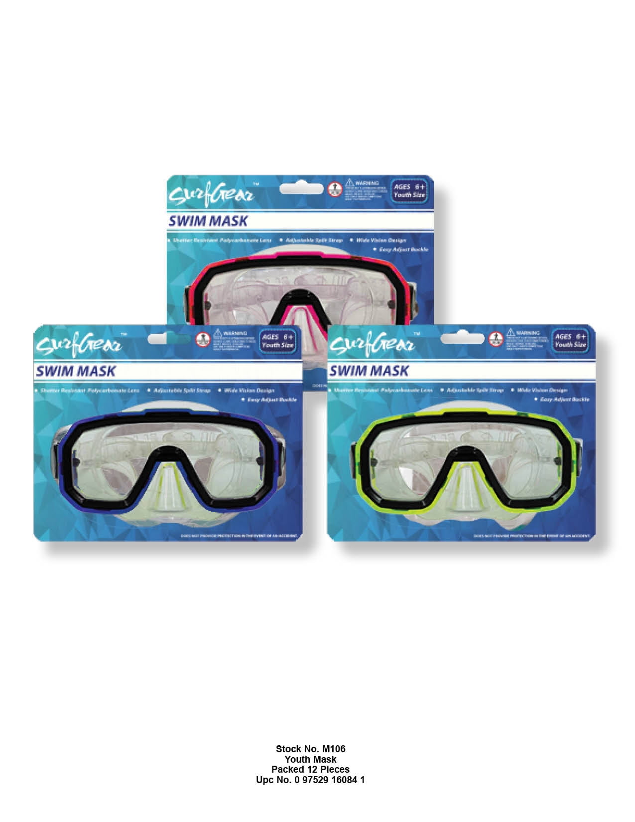 SurfGear Blue, Pink and Yellow Adjustable Swim Goggle - Walmart ...