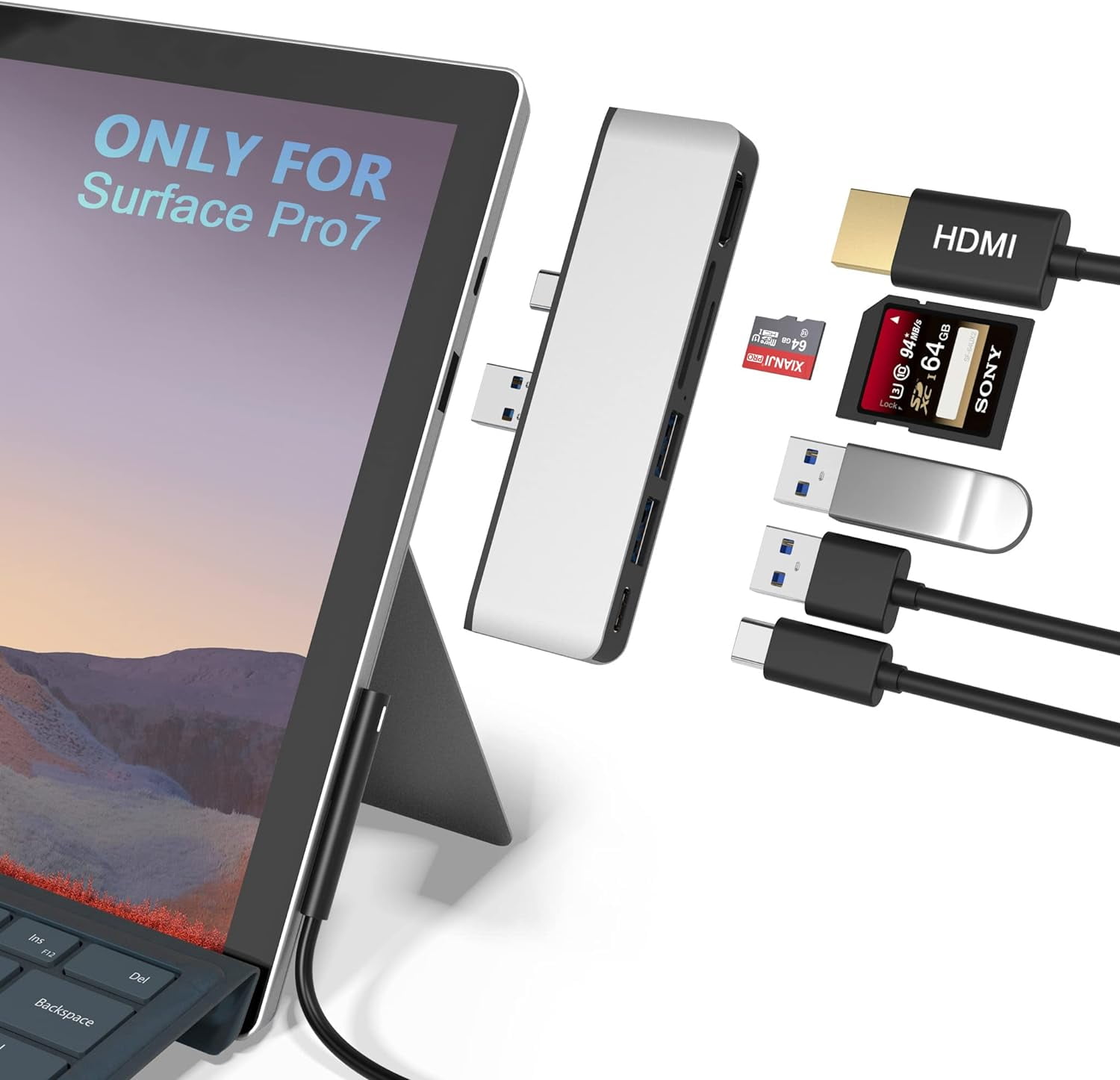 Surface Pro 7 USB C Hub, 6-in-2 Aluminum Surface Pro 2019 Dock with 4K ...
