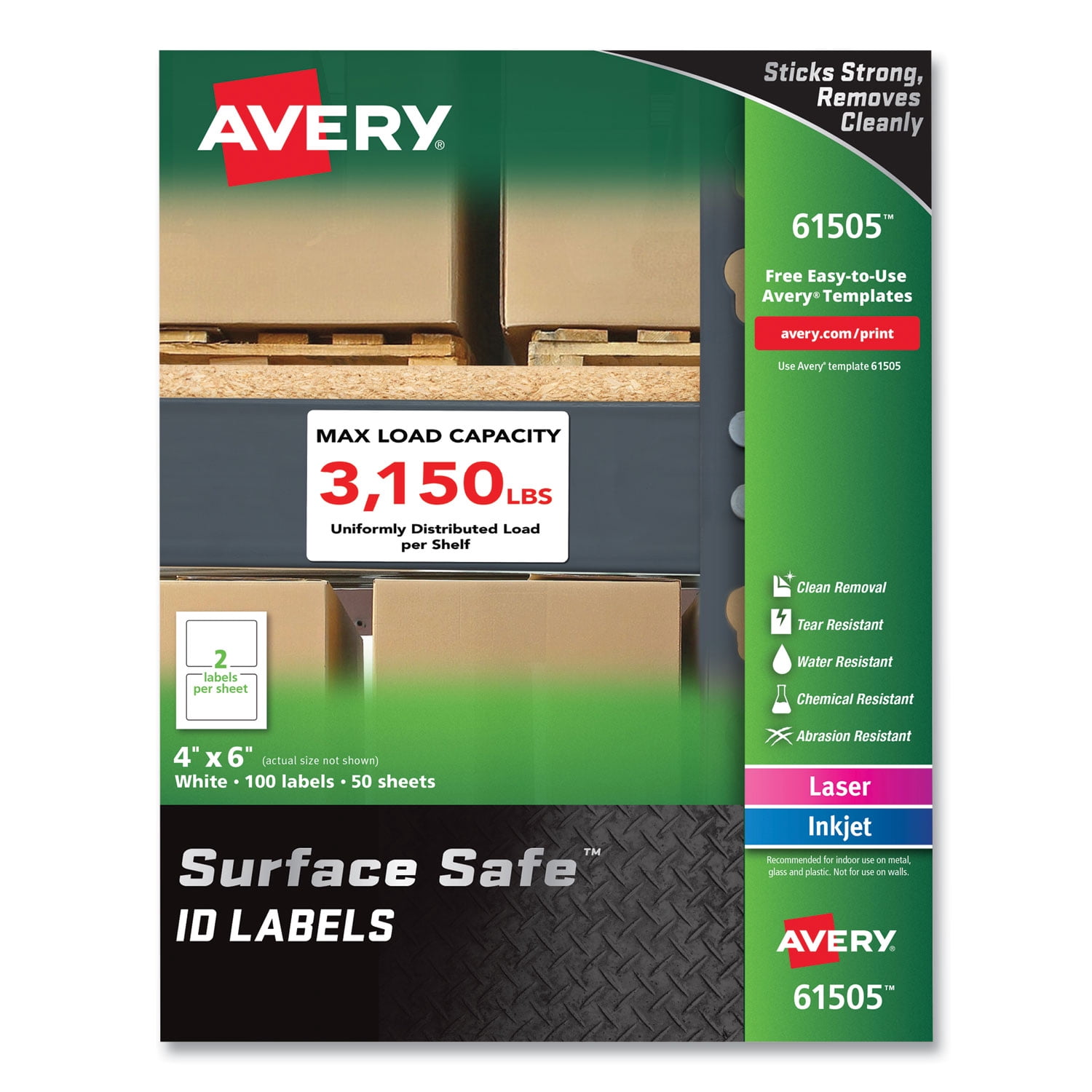 Surface Safe ID Labels, 4 x 6, White, 2/Sheet, 50 Sheets/Box | Bundle ...
