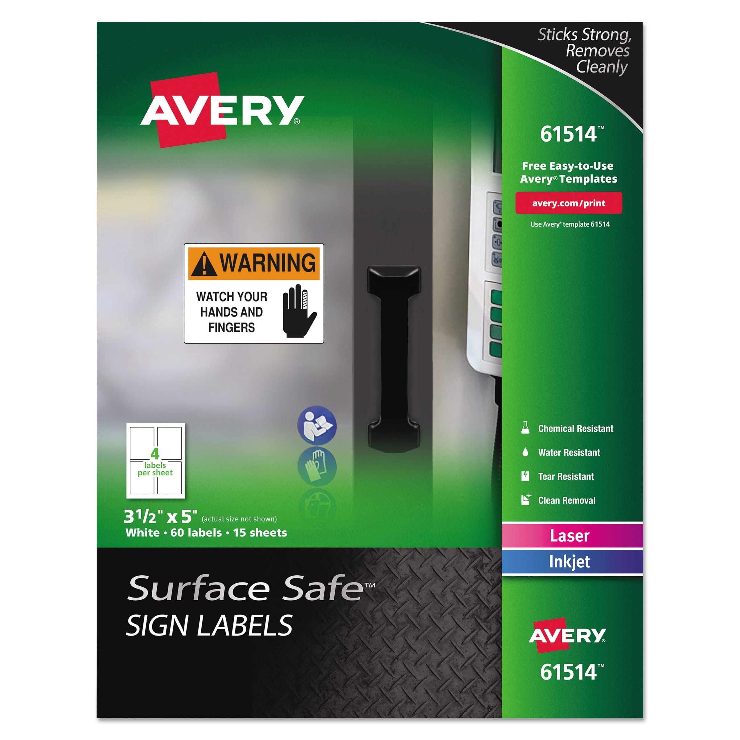 Surface Safe Removable Label Safety Signs, Inkjet/laser Printers, 3.5 X ...
