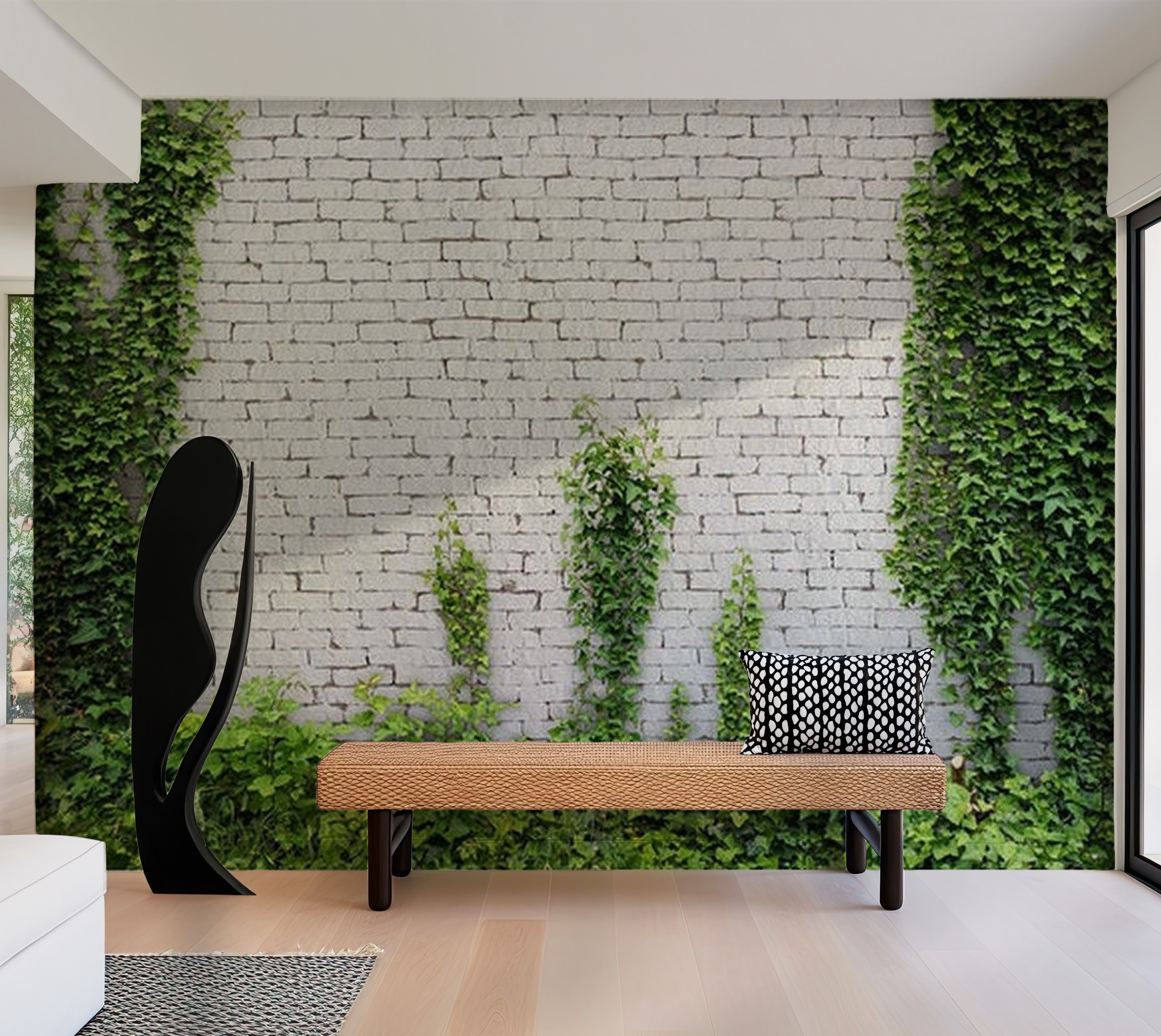 Surface Texture Wallpaper Wall Mural - Ivy On White Brick Wall ...