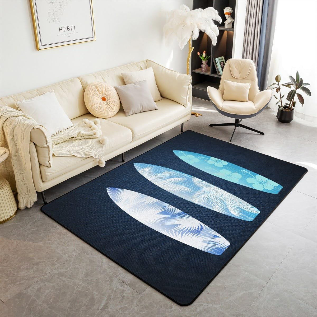 Surfboard Area Rug Summer Surfing Ocean Adventure Sports Kids Adults ...