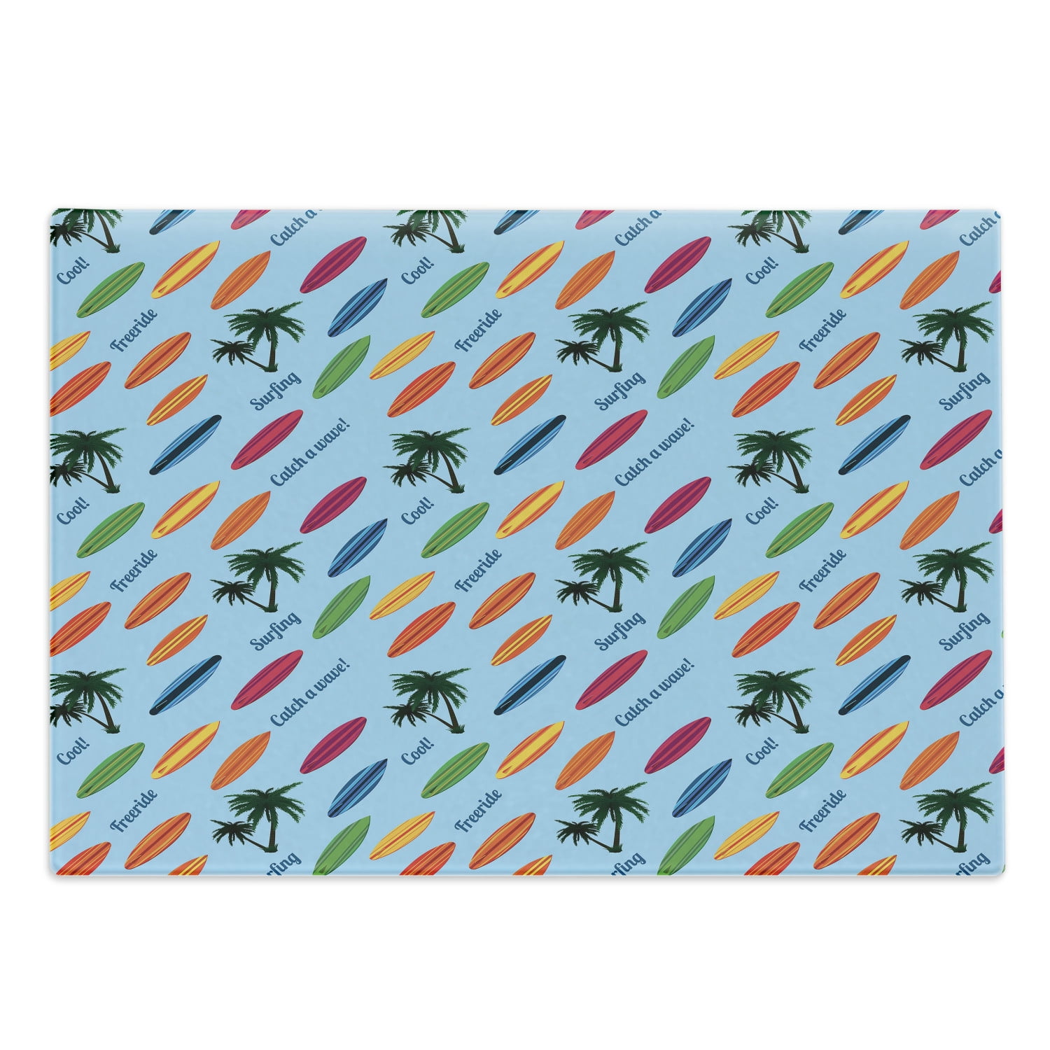 Surfboard Cutting Board, Exotic Hawaii Vacation Palm Trees and Colorful ...