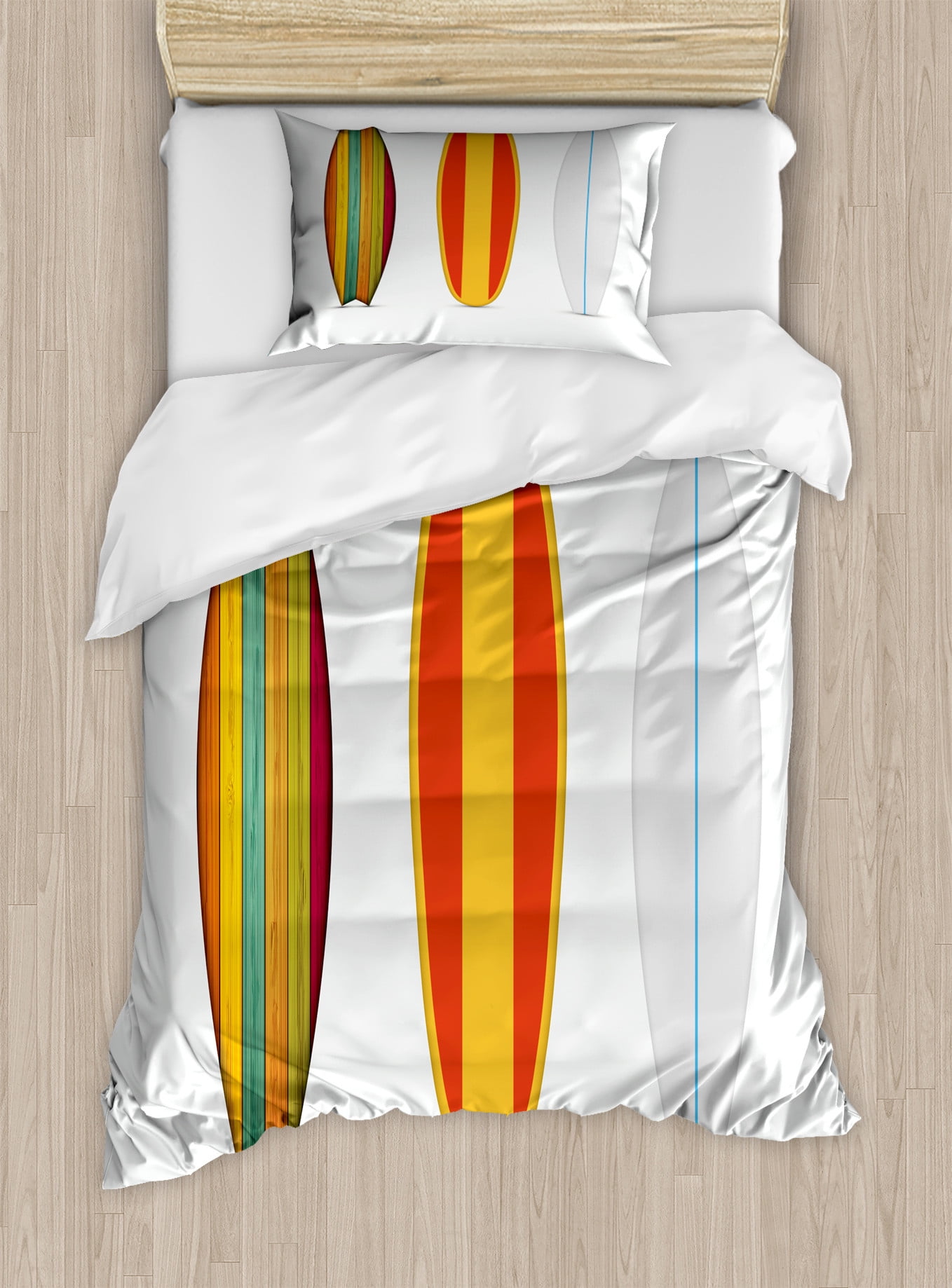 Surfboard Duvet Cover Set, Colorful Geometric Designed Isolated Surfing ...