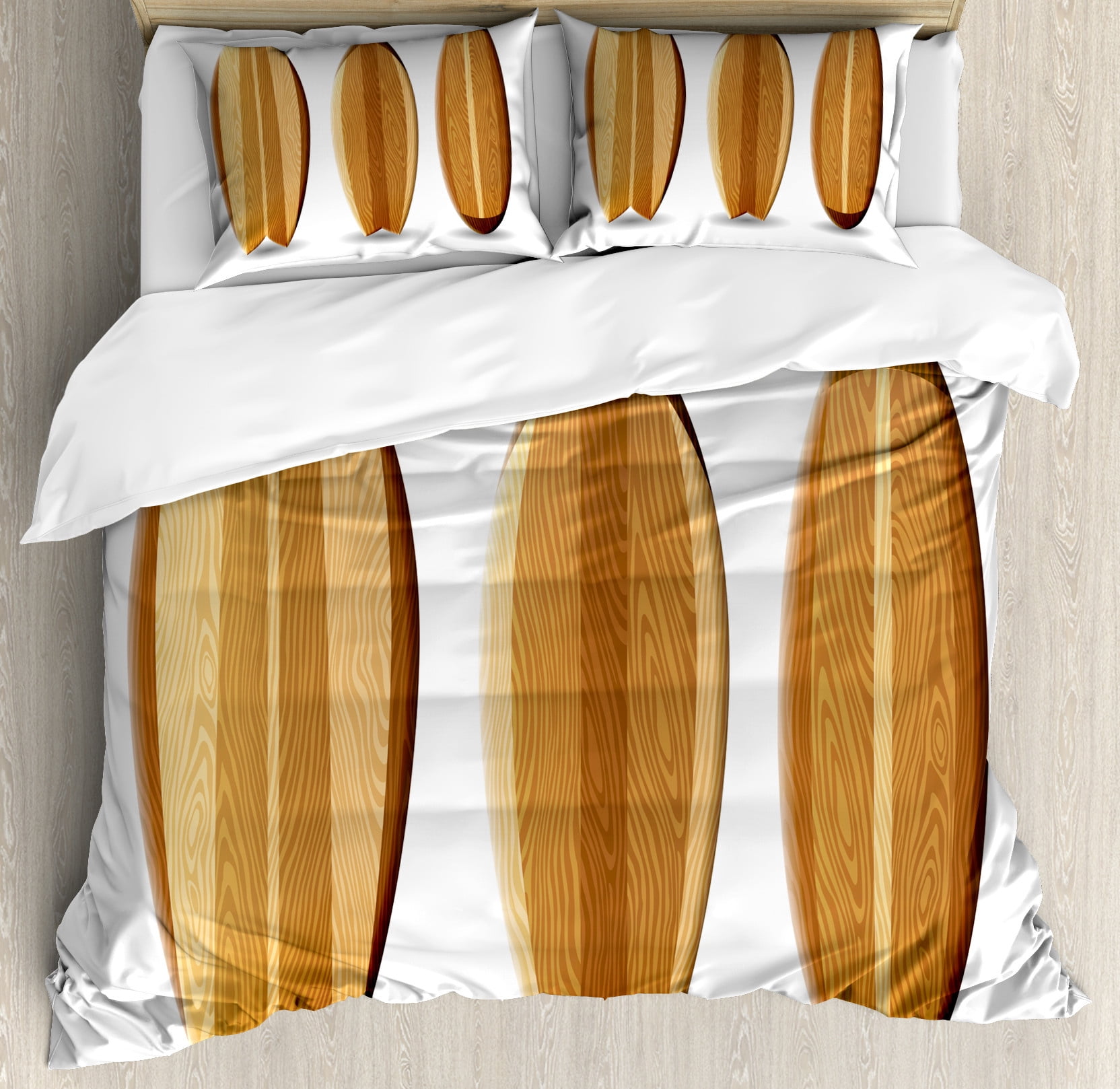 Surfboard Duvet Cover Set, Water Sports Ocean Related 3 Wooden Items ...