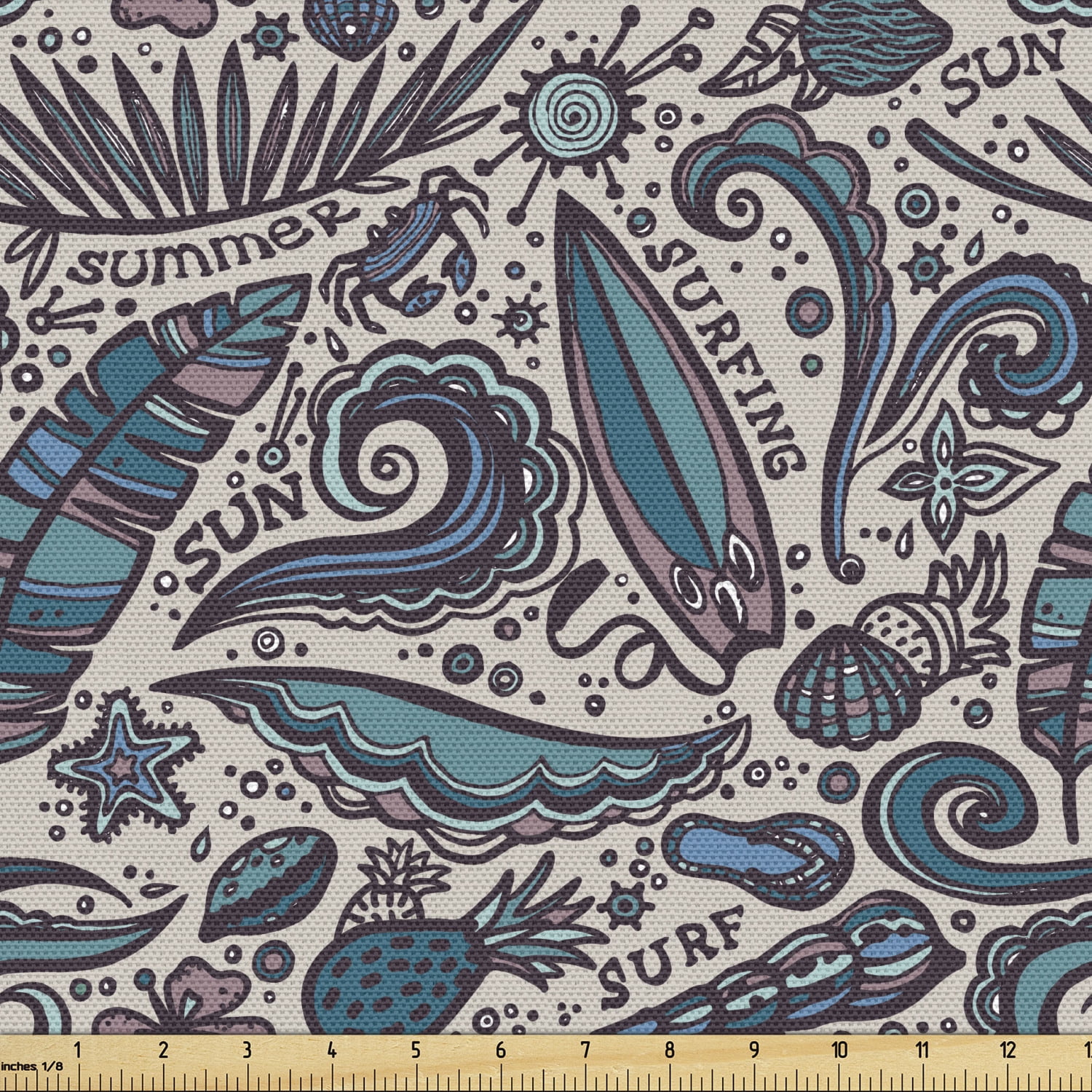 Ambesonne Surfboard Fabric by the Yard Upholstery, Exotic Waters Fun, 5 ...