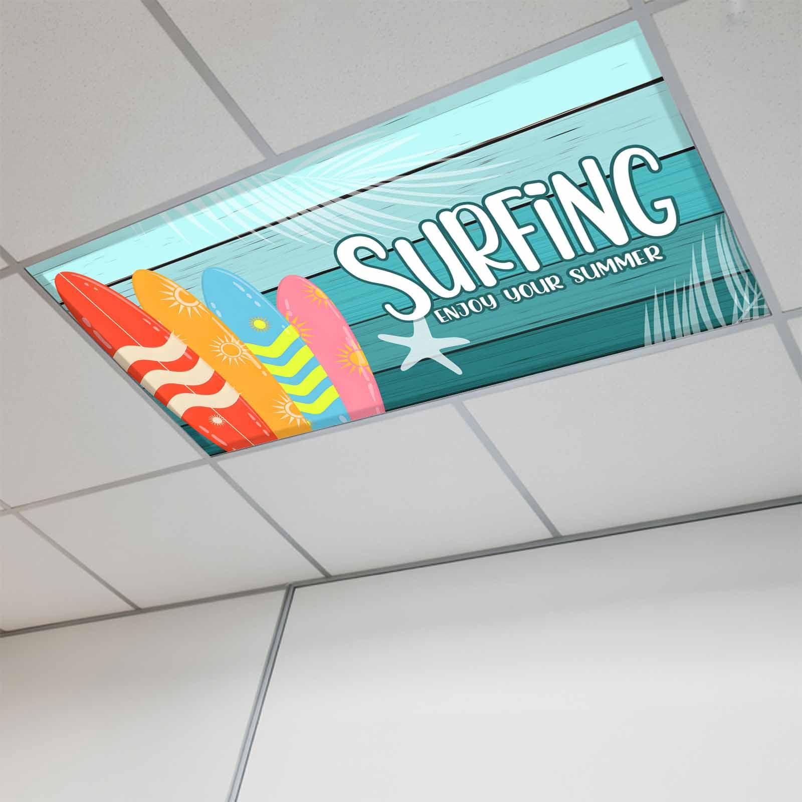 Surfboard Fluorescent Light Covers, Summer Starfish Palm Leaf Wood ...