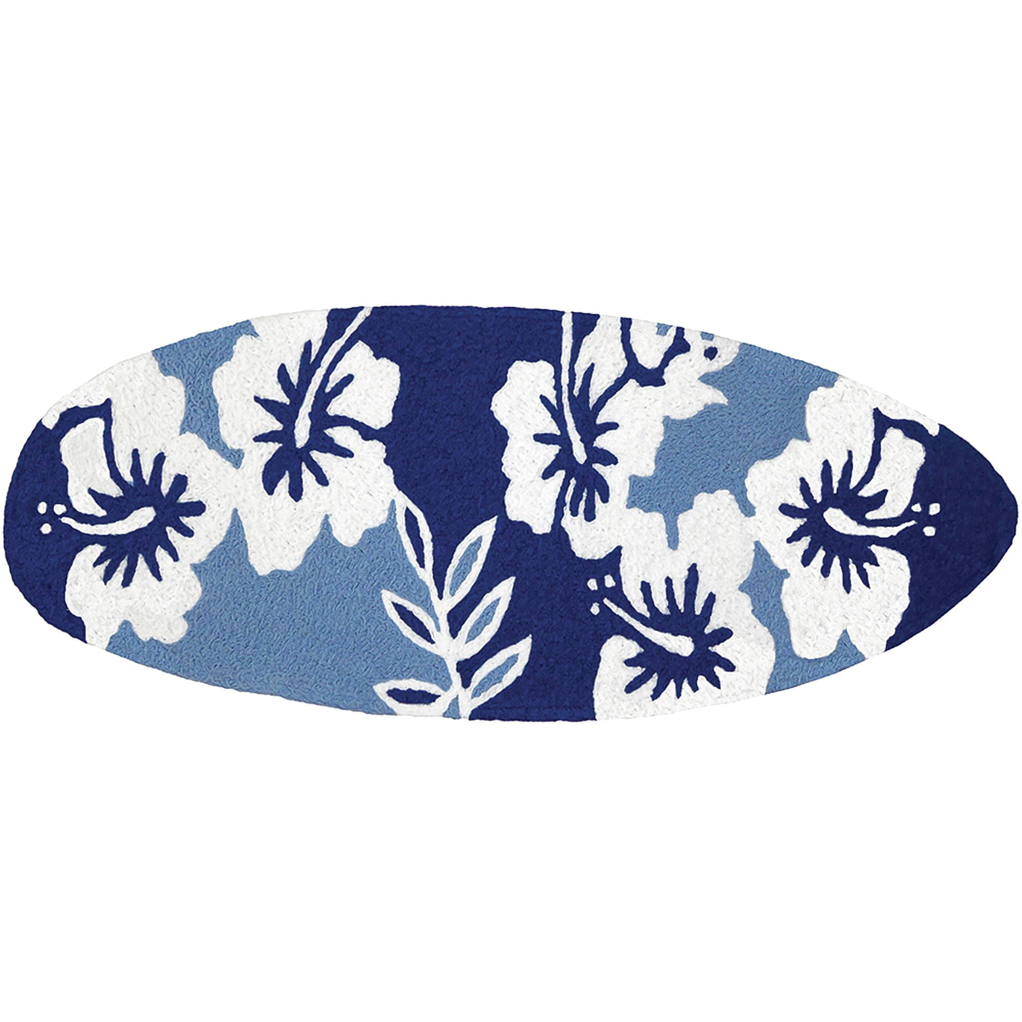 Surfboard - Navy Hibiscus Jellybean Accent Washable Rug 21" x 54" JB ...