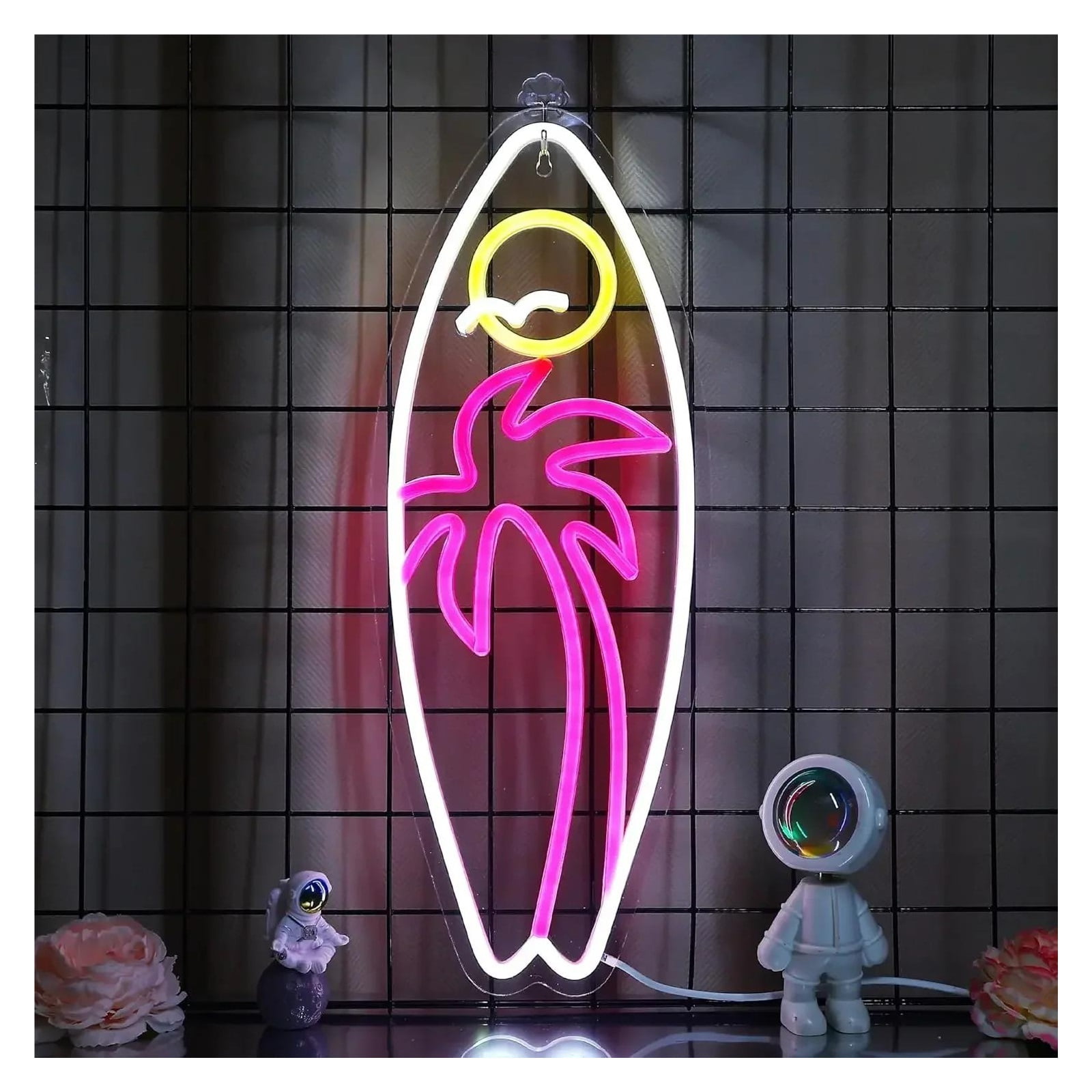 Surfboard Neon Sign Sun Palm Tree Dimmable LED Beach Light USB Powered ...